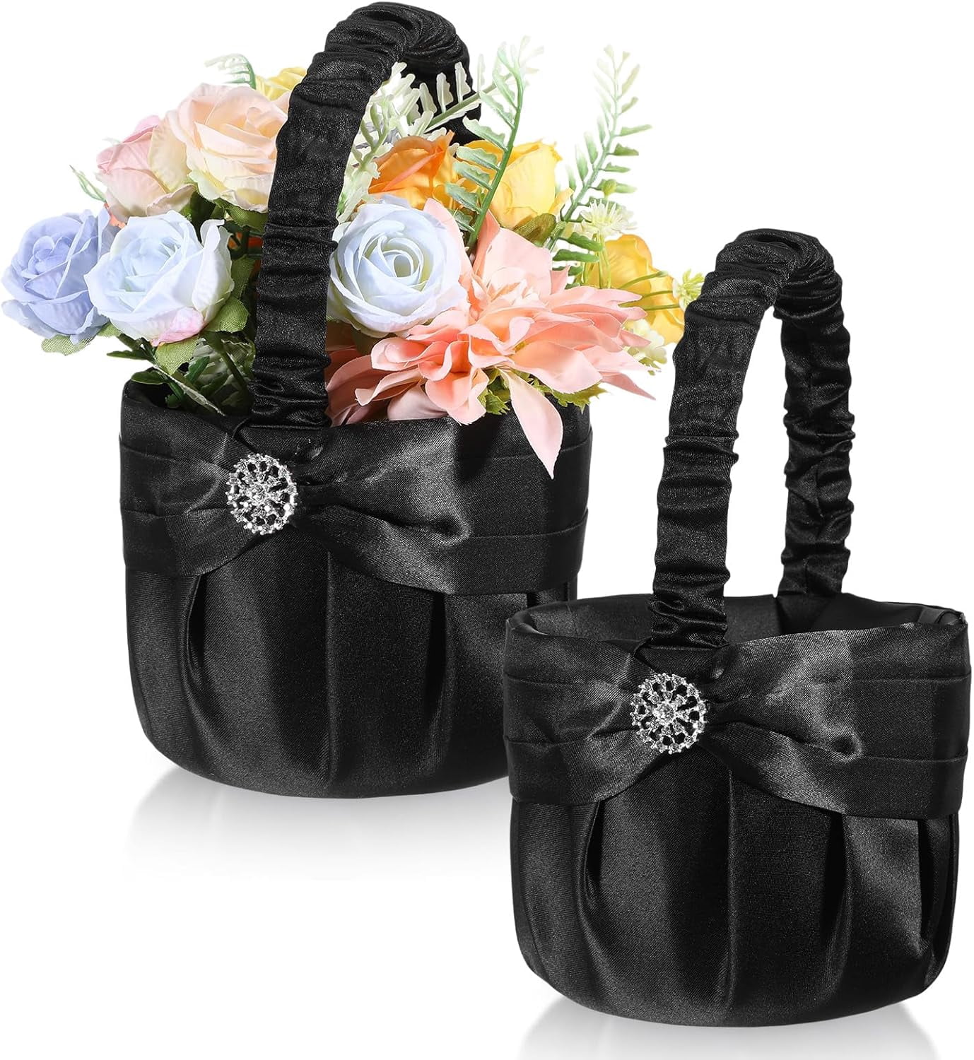 2 Pack Wedding Flower Girl Basket Gothic for Ceremony Satin Rhinestone ...