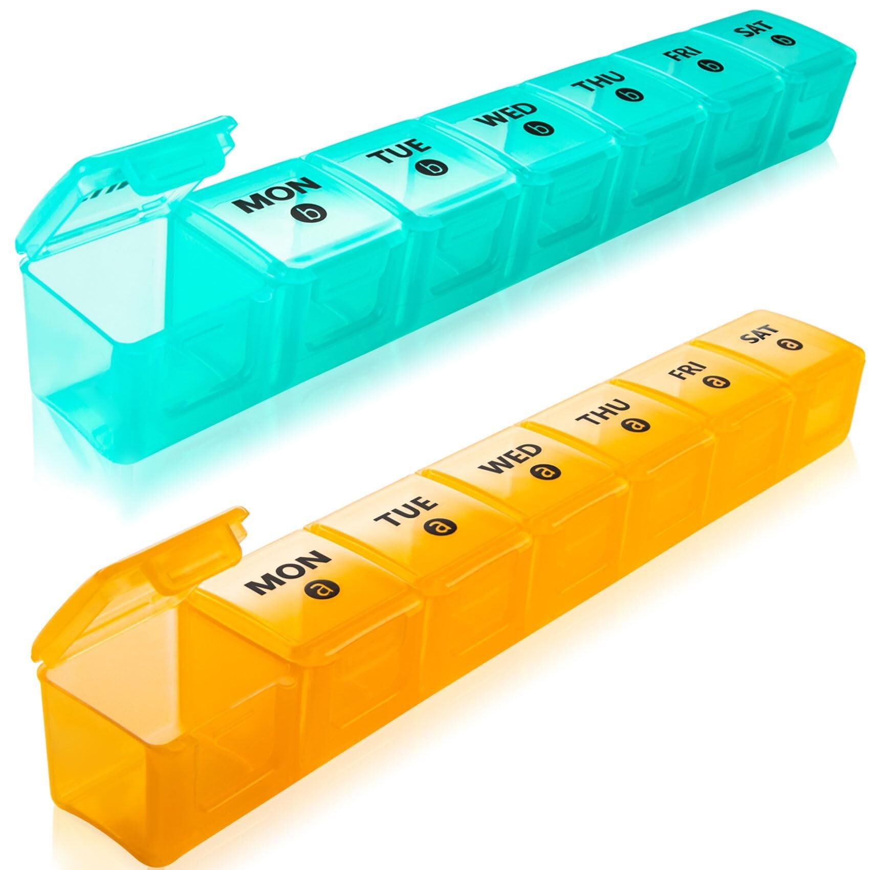 2-Pack Weekly Large Pill Organizer for Travel, 7 Day Pill Boxes and ...