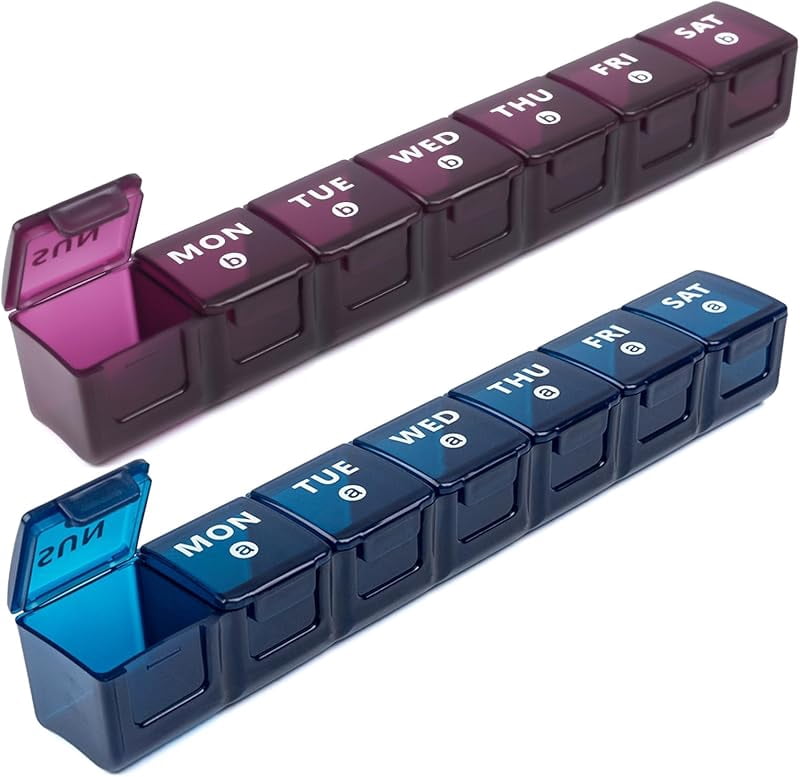 2-Pack Weekly Large Pill Organizer for Travel, 7 Day Pill Boxes and ...