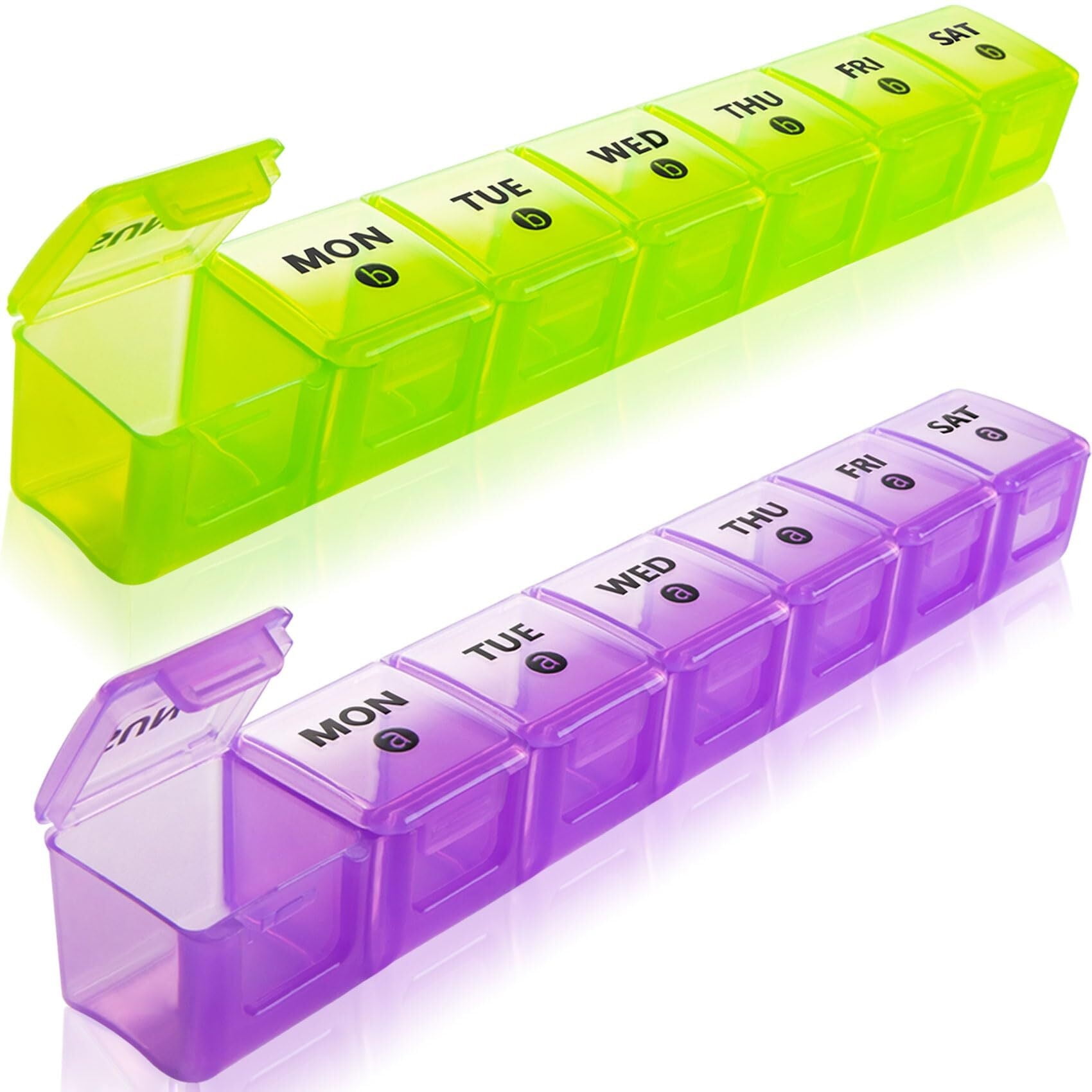 2-Pack Weekly Large Pill Organizer for Travel, 7 Day Pill Boxes and ...