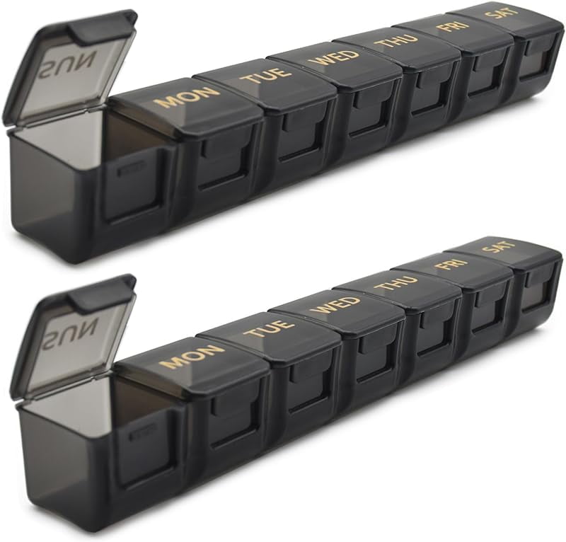 2 Pack Weekly Pill Organizer, Large 7 Day Pill Case, Daily Vitamin Case ...