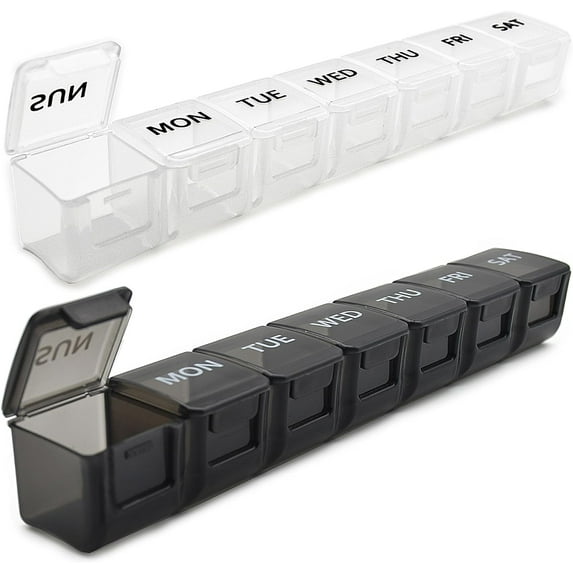 2 Pack Weekly Pill Organizer, Large 7 Day Pill Case, Daily Vitamin Case ...