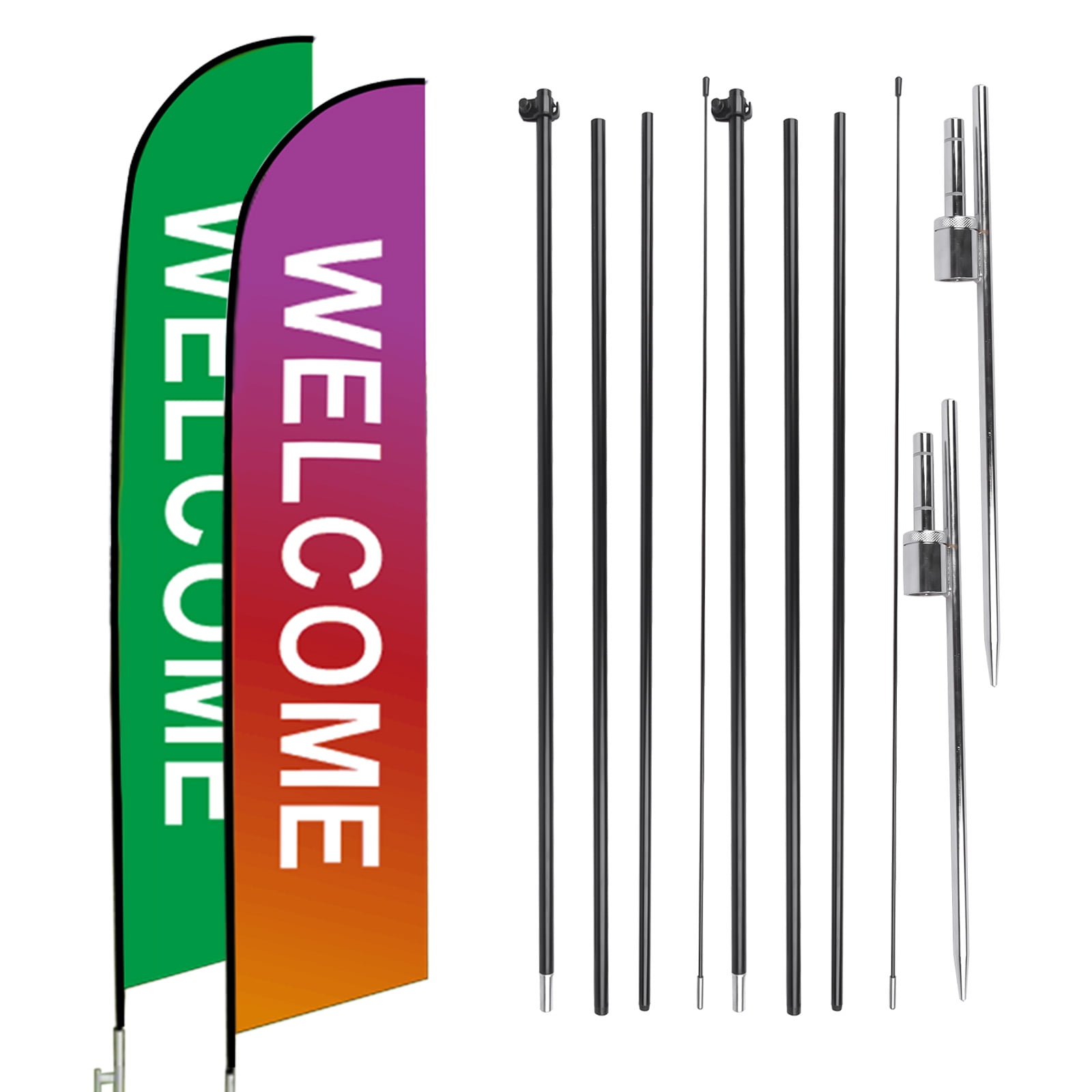 2 Pack Welcome Feather Flag Pole Kit 15 Feet Advertising Flags Business ...
