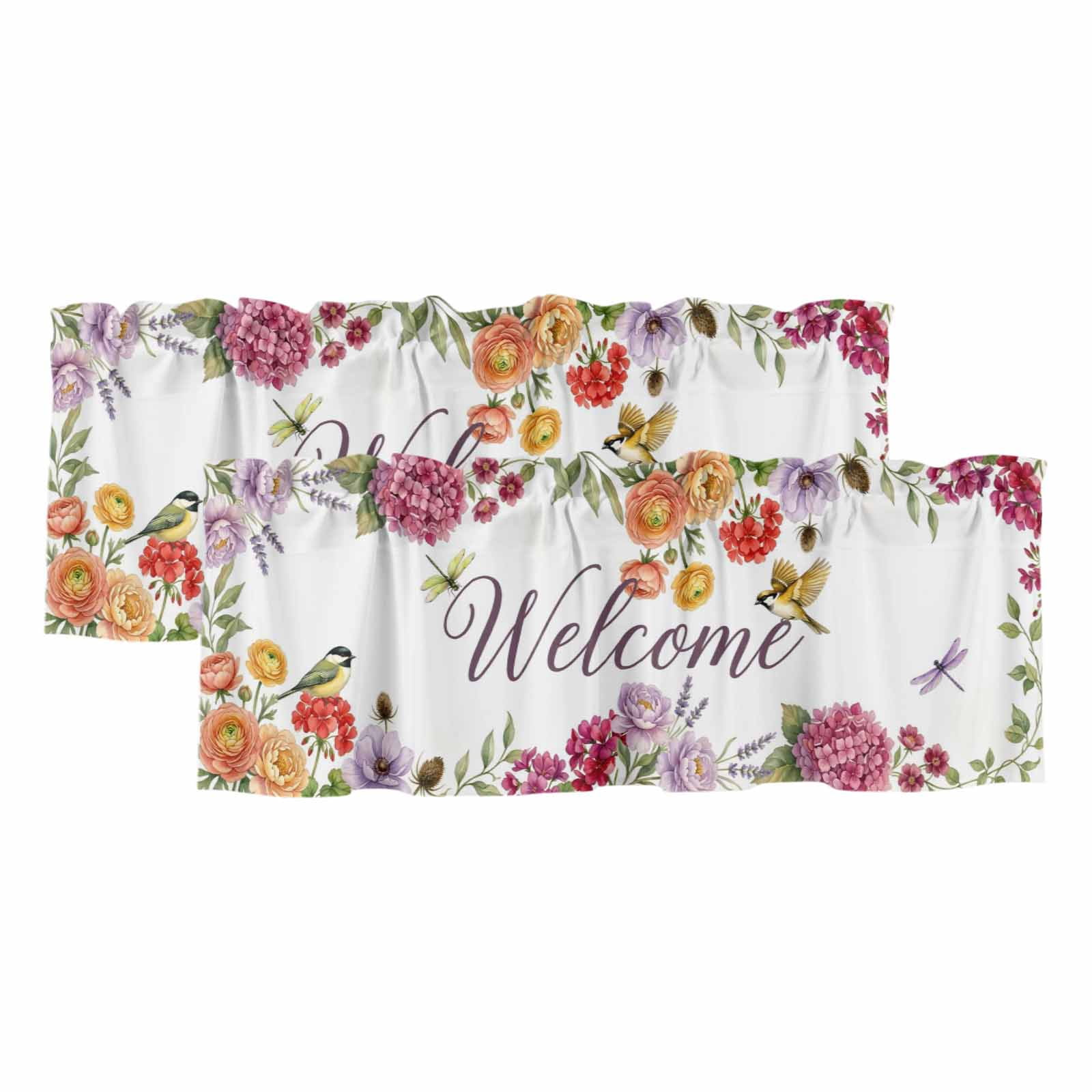 2 Pack Welcome Pink Hydrangea Valance for Window Purple Floral Rustic ...