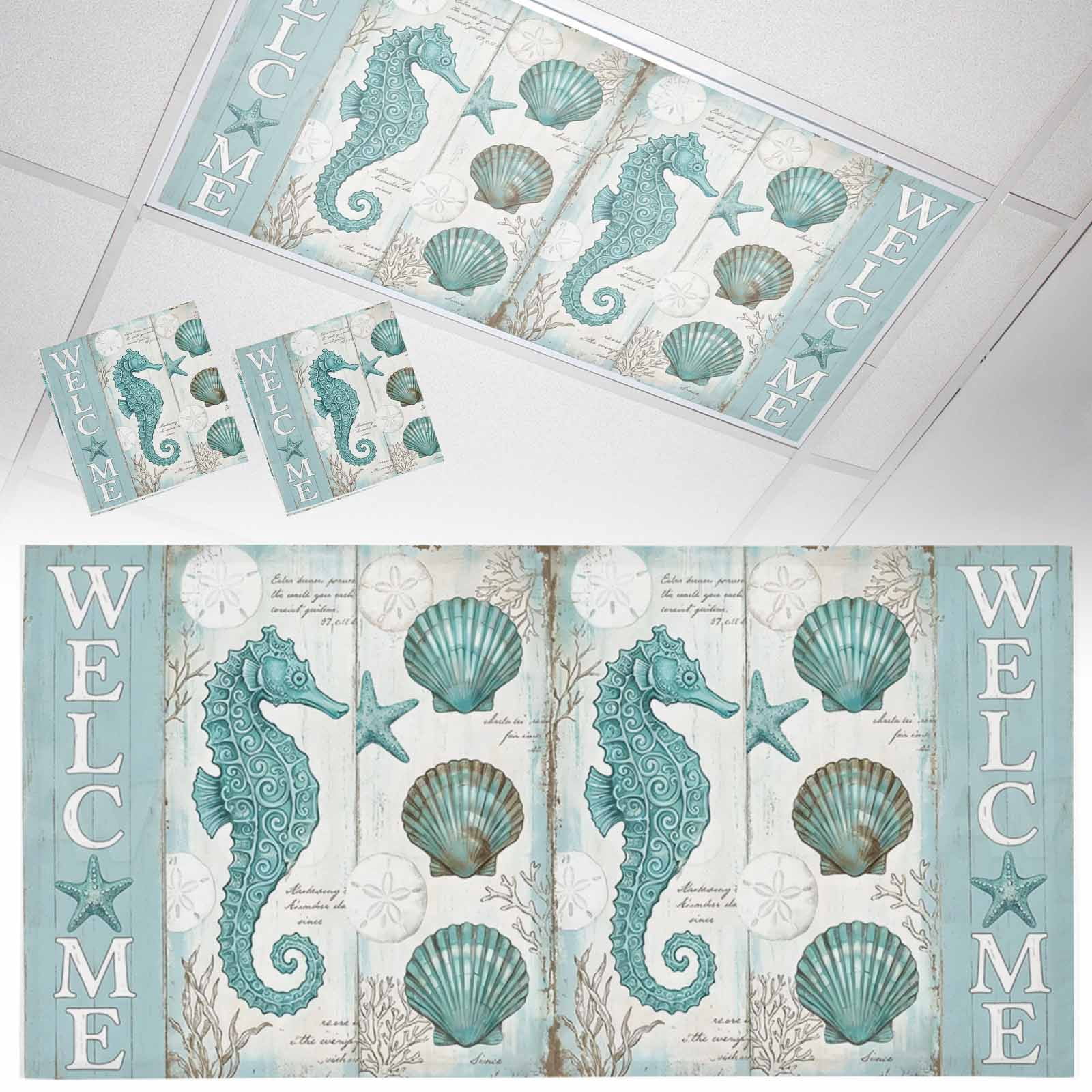 2 Pack Welcome Me Seahorse Fluorescent Light Covers for Ceiling Lights ...