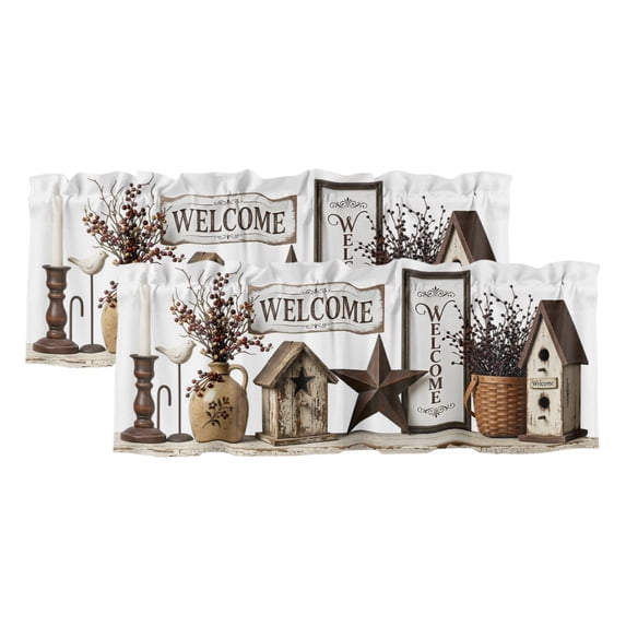 2 Pack Welcome Sign Valance for Window Farmhouse Birdhouse Floral Wood ...