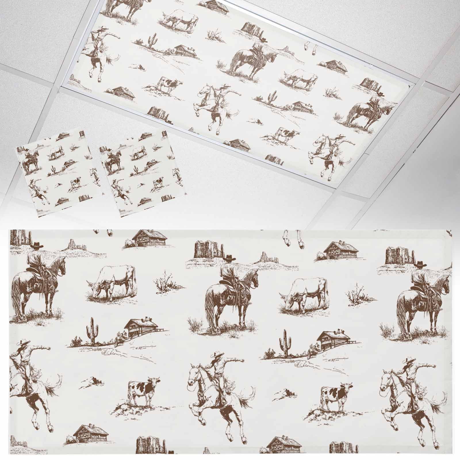 2 Pack Western Cowboy Fluorescent Light Covers for Ceiling Lights Retro ...