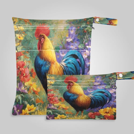 2 Pack Wet Dry Bags,A Beautiful Rooster Waterproof Reusable Dual Zipper ...