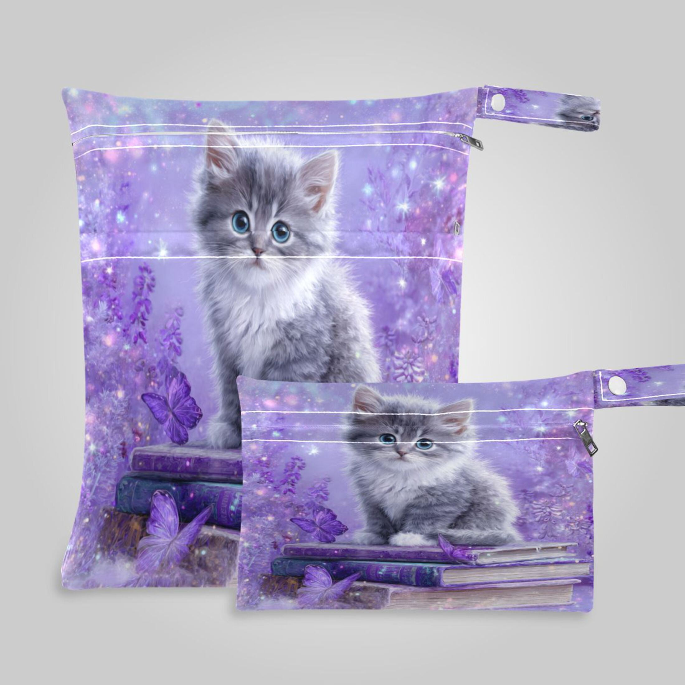 2 Pack Wet Dry Bags,Adorable Baby Cat Pattern Waterproof Reusable Dual ...