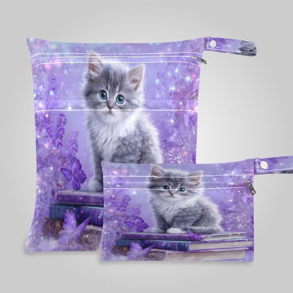 2 Pack Wet Dry Bags,Adorable Baby Cat Pattern Waterproof Reusable Dual ...