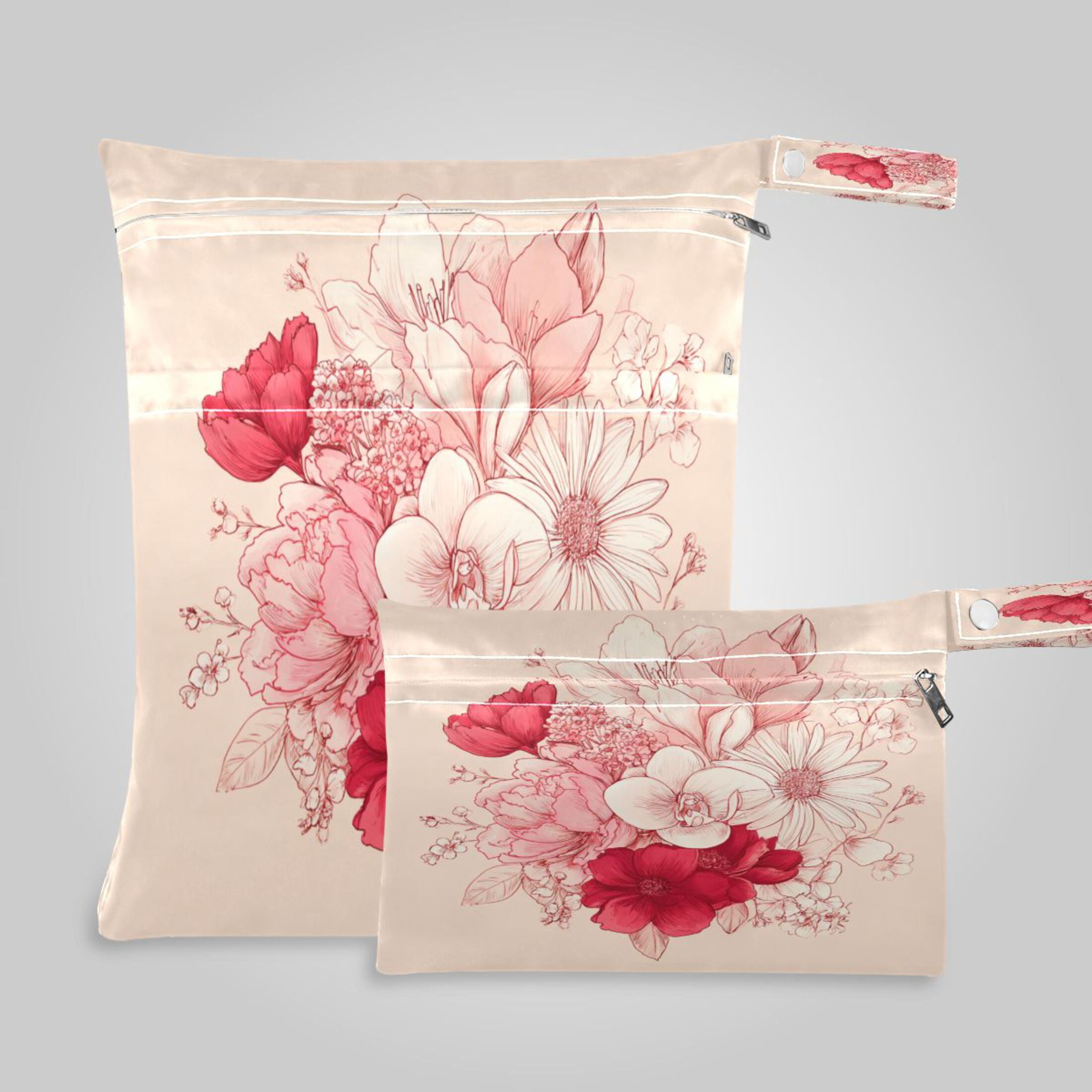 2 Pack Wet Dry Bags,Beautiful Hand-painted Bouquet Waterproof Reusable ...
