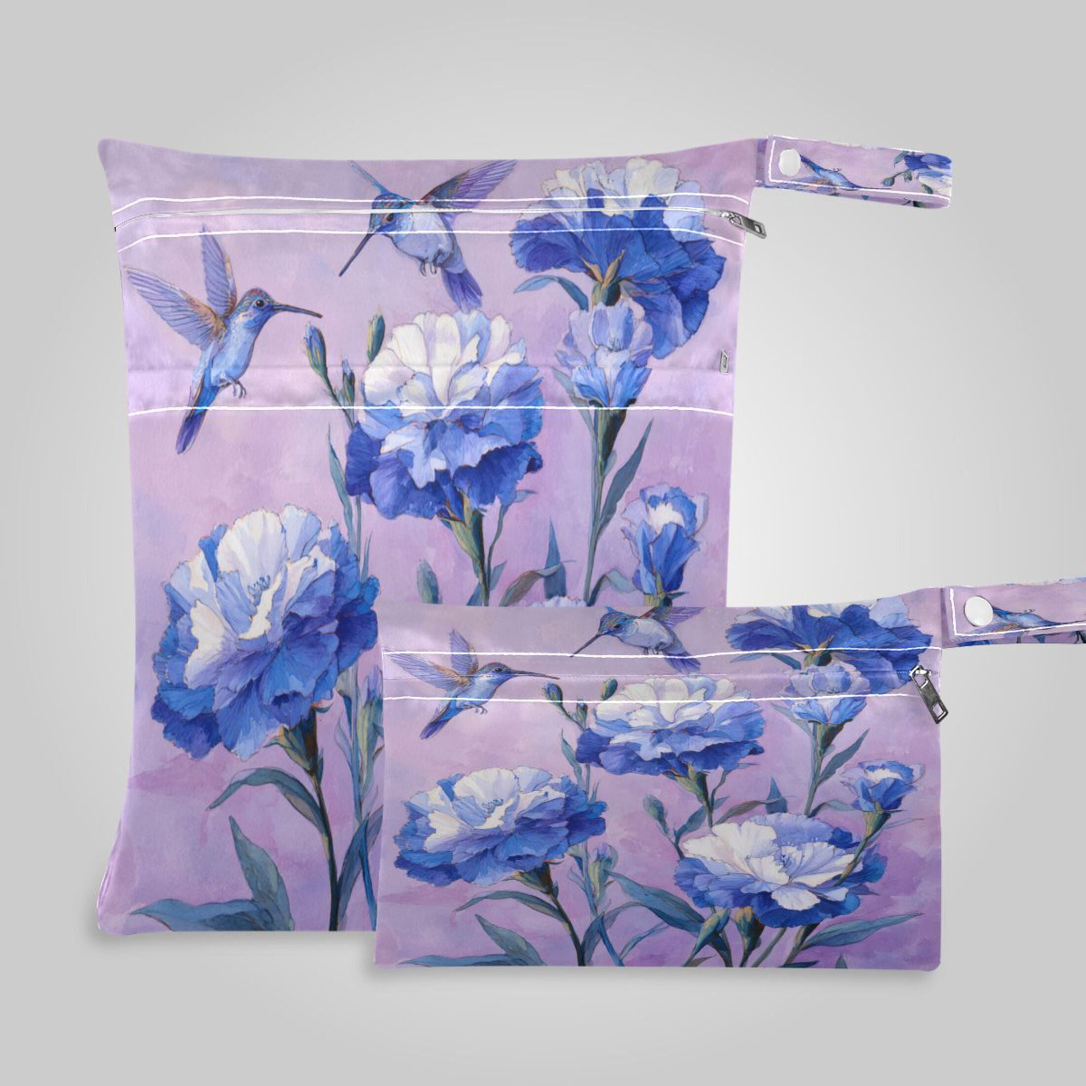 2 Pack Wet Dry Bags,Birds and Deep Blue Flowers Waterproof Reusable ...