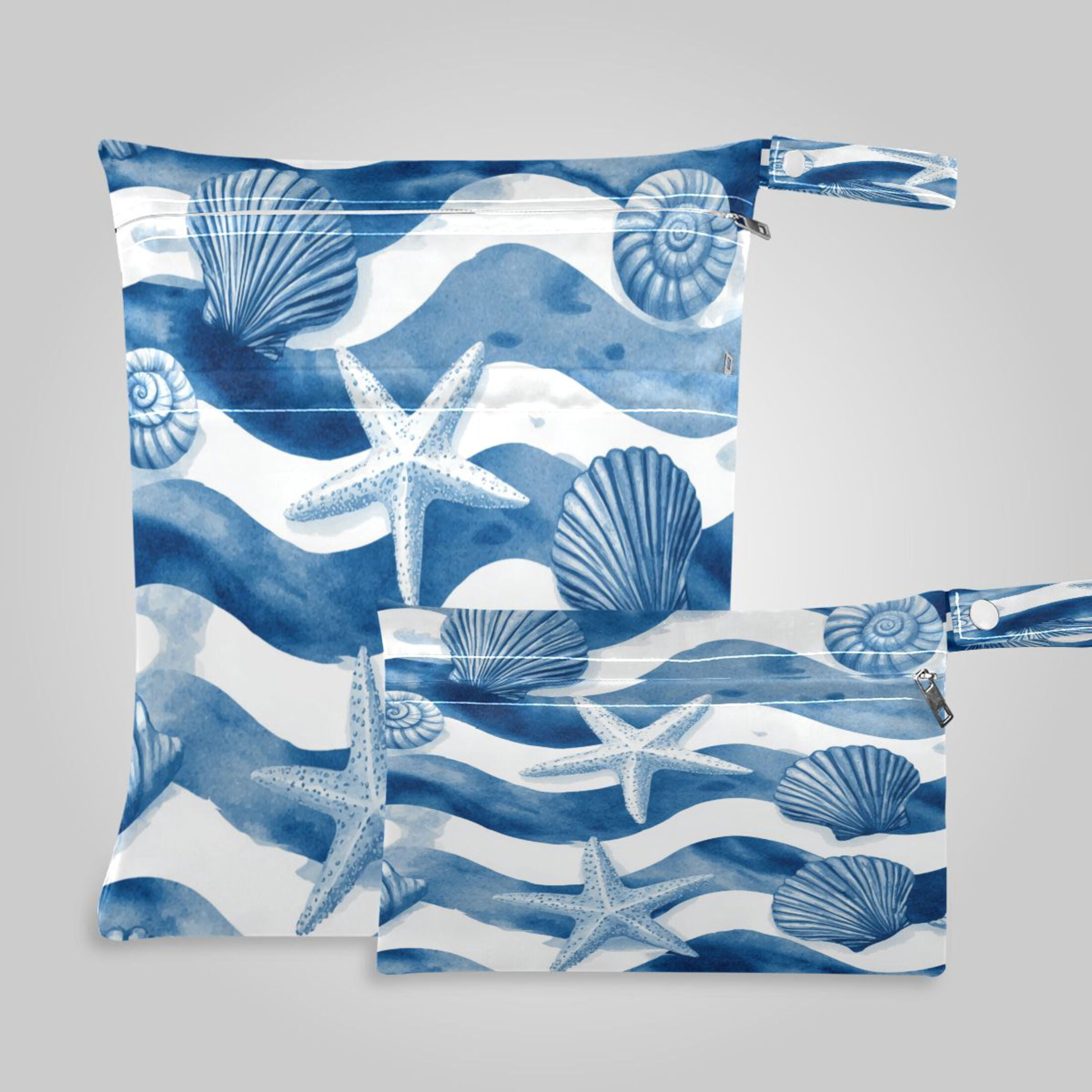 2 Pack Wet Dry Bags,Blue Watercolor Nautical Seamless Tile Waterproof ...