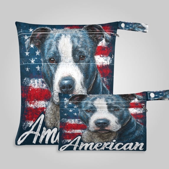 2 Pack Wet Dry Bags,Bold Patriotic Pit Bull Print Waterproof Reusable ...