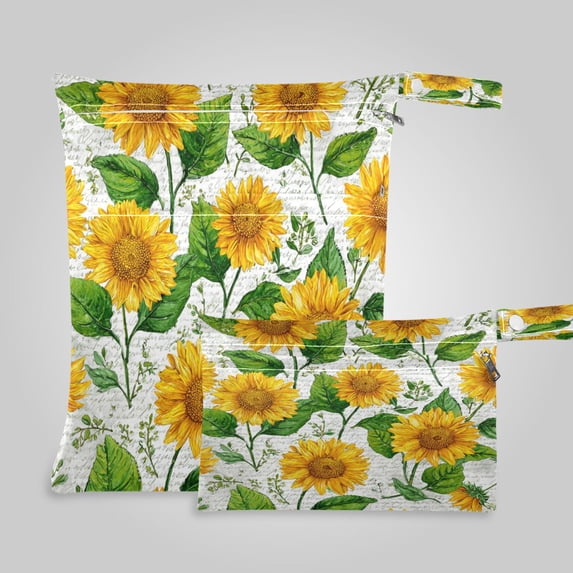 2 Pack Wet Dry Bags,Bright Yellow Sunflowers Waterproof Reusable Dual ...