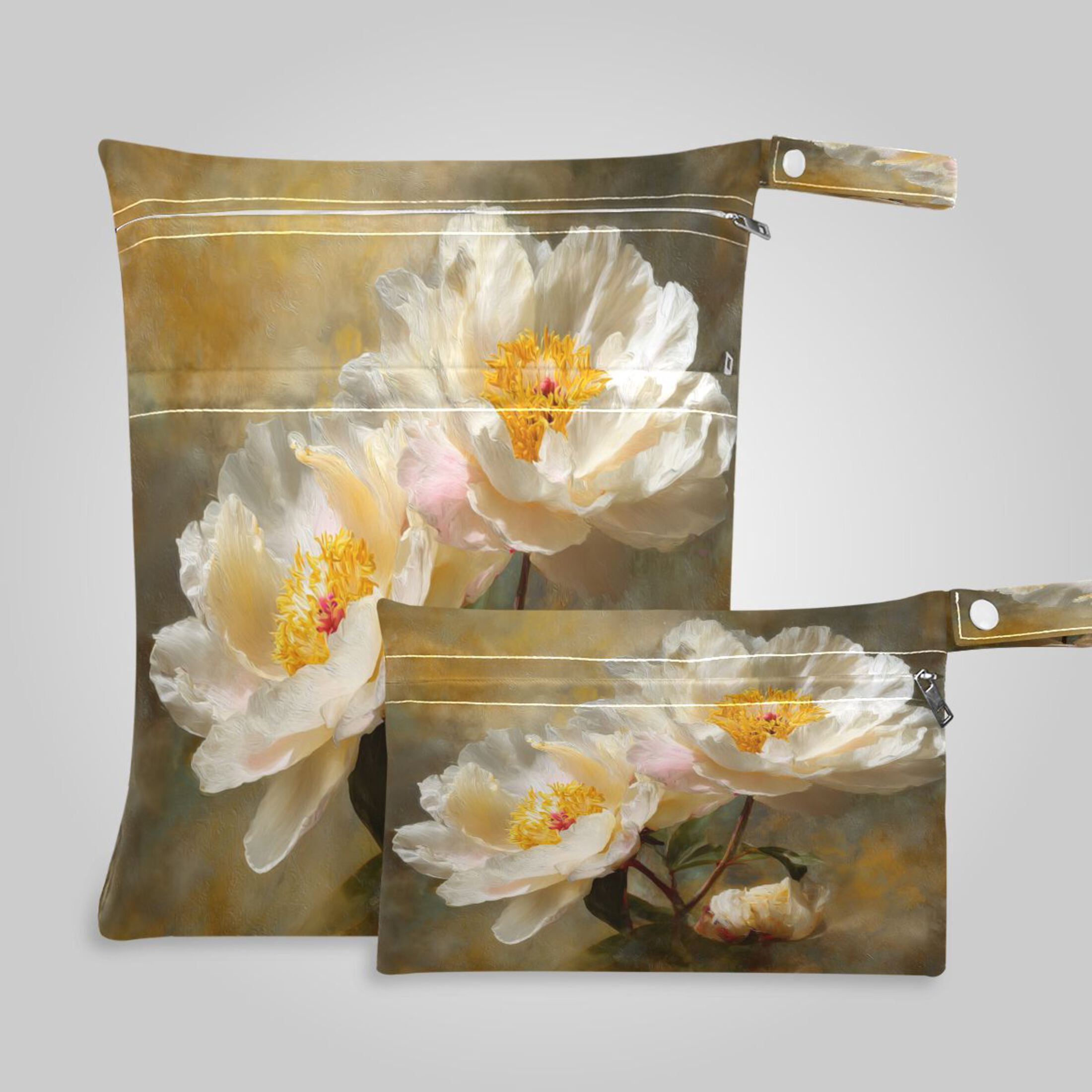 2 Pack Wet Dry Bags,Cream Peony Arrangement Waterproof Reusable Dual ...