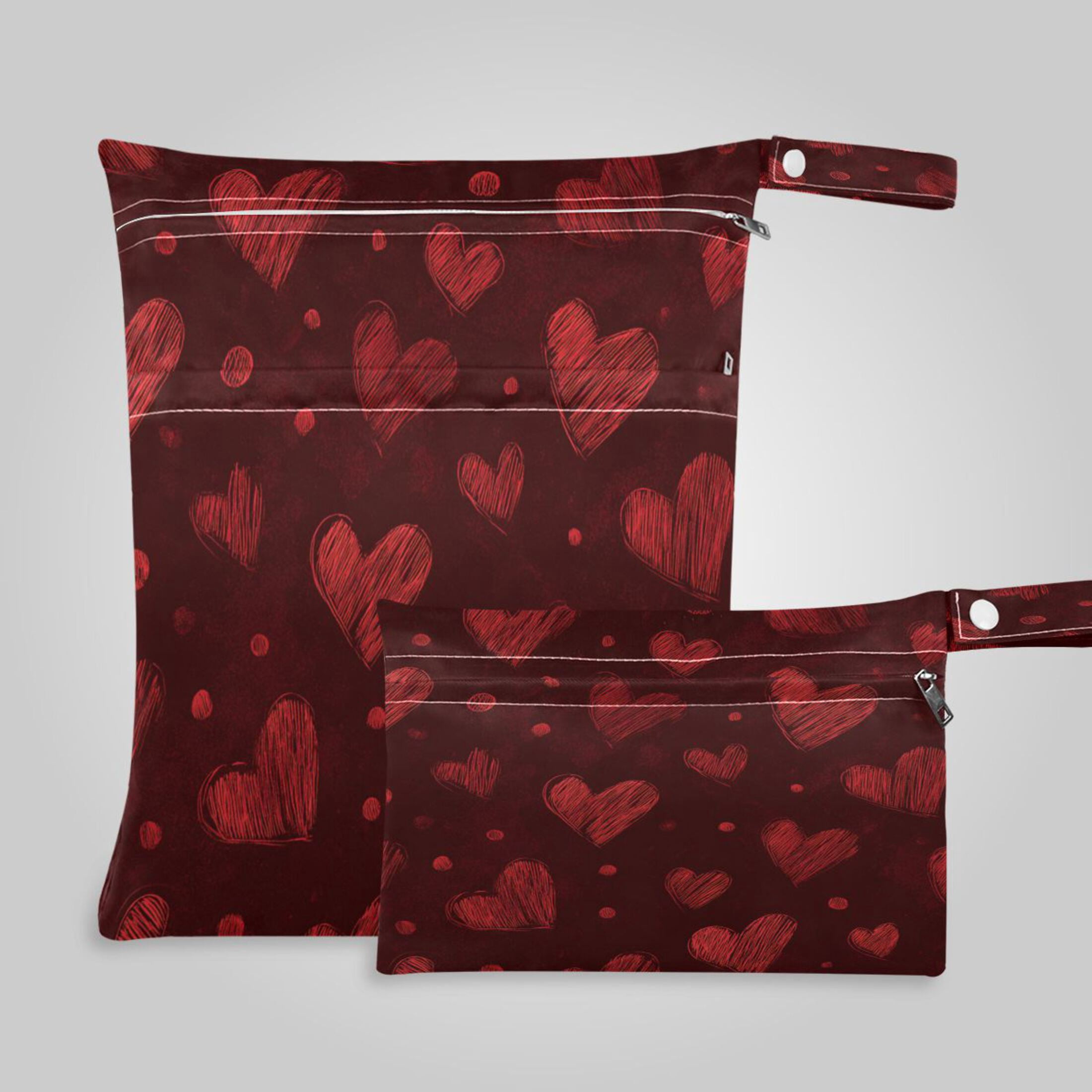 2 Pack Wet Dry Bags,Dark Red Sketch Hearts Print Waterproof Reusable ...
