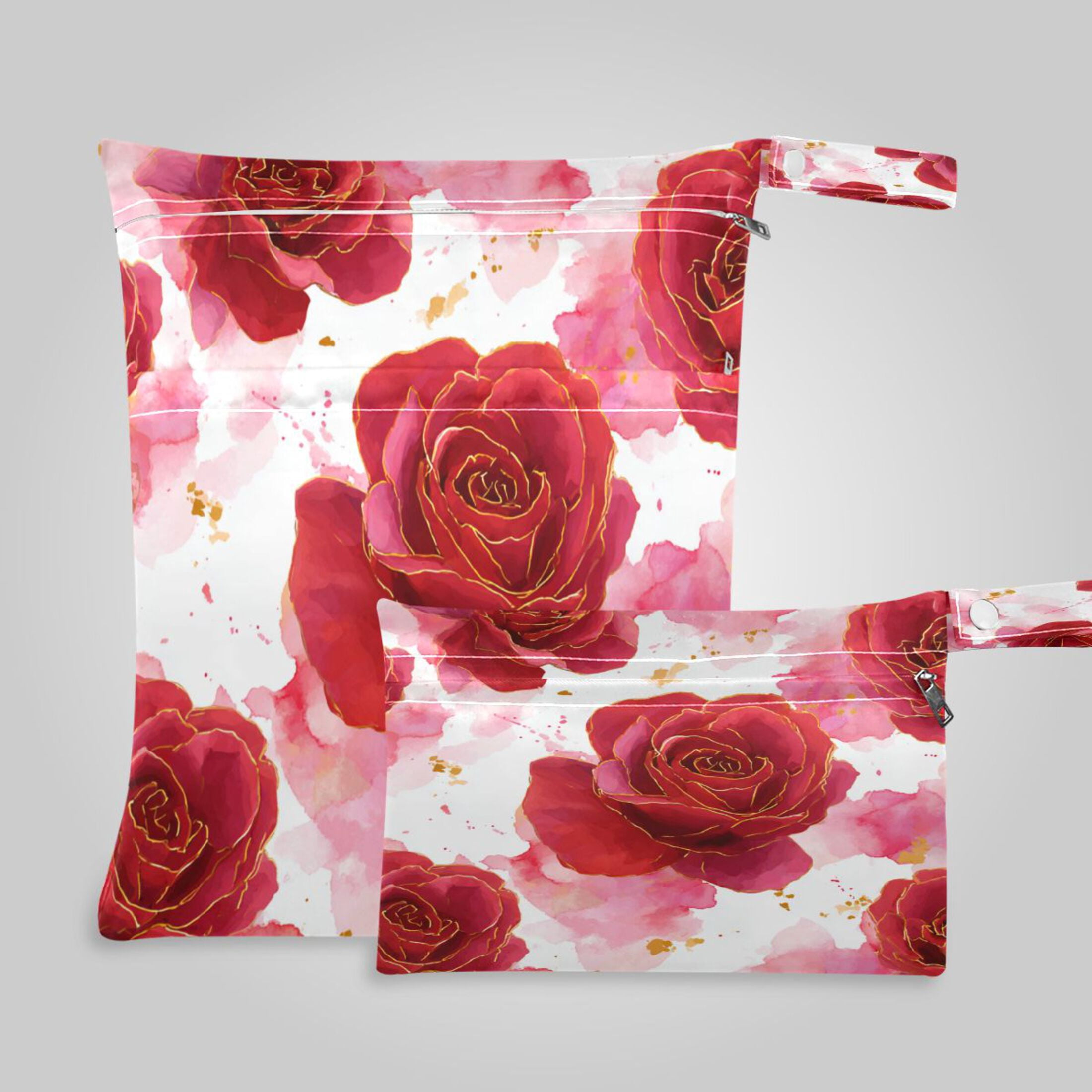 2 Pack Wet Dry Bags,Digital Art Red Roses Pattern Waterproof Reusable ...