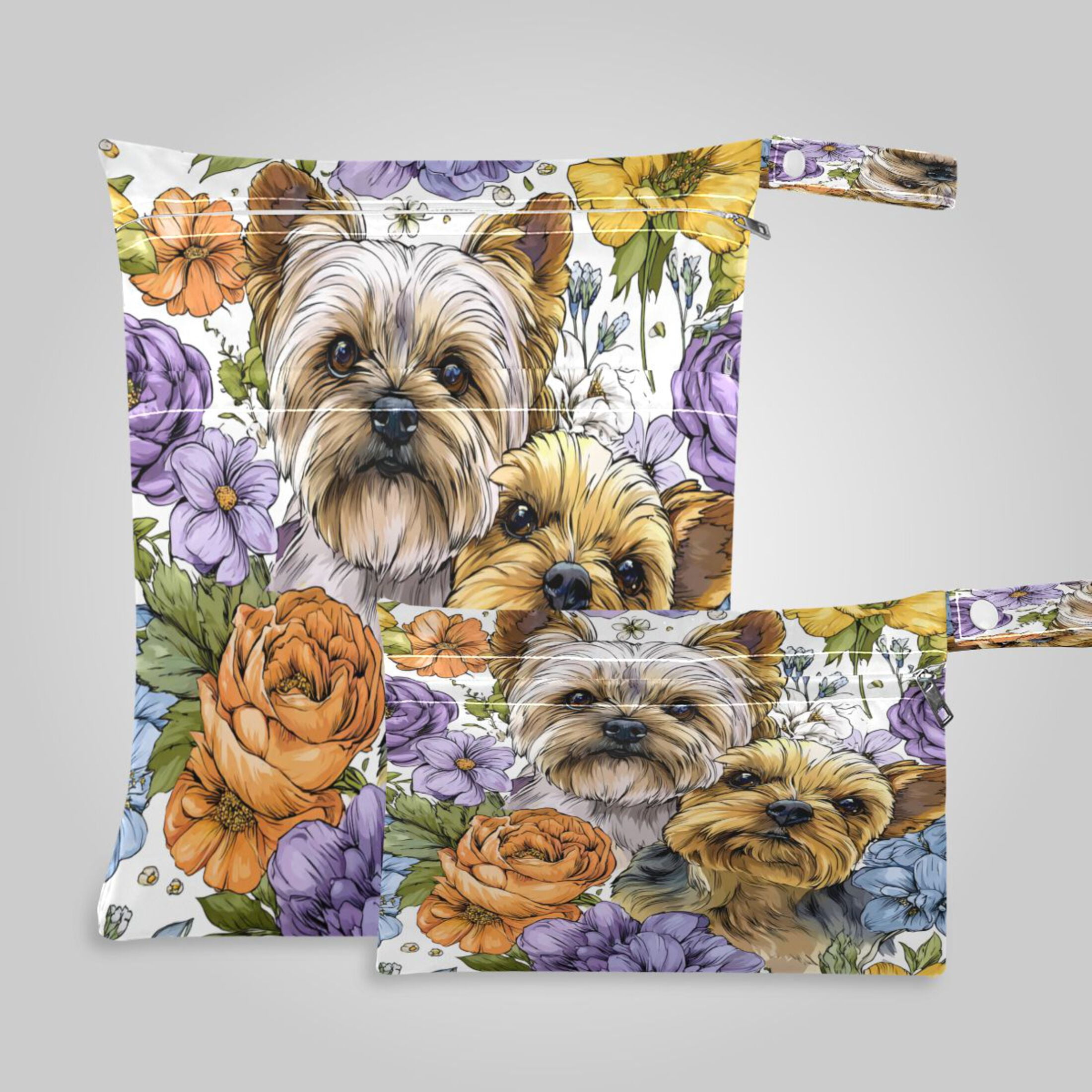 2 Pack Wet Dry Bags,Lovely Yorkshire Terrier Dogs Waterproof Reusable ...