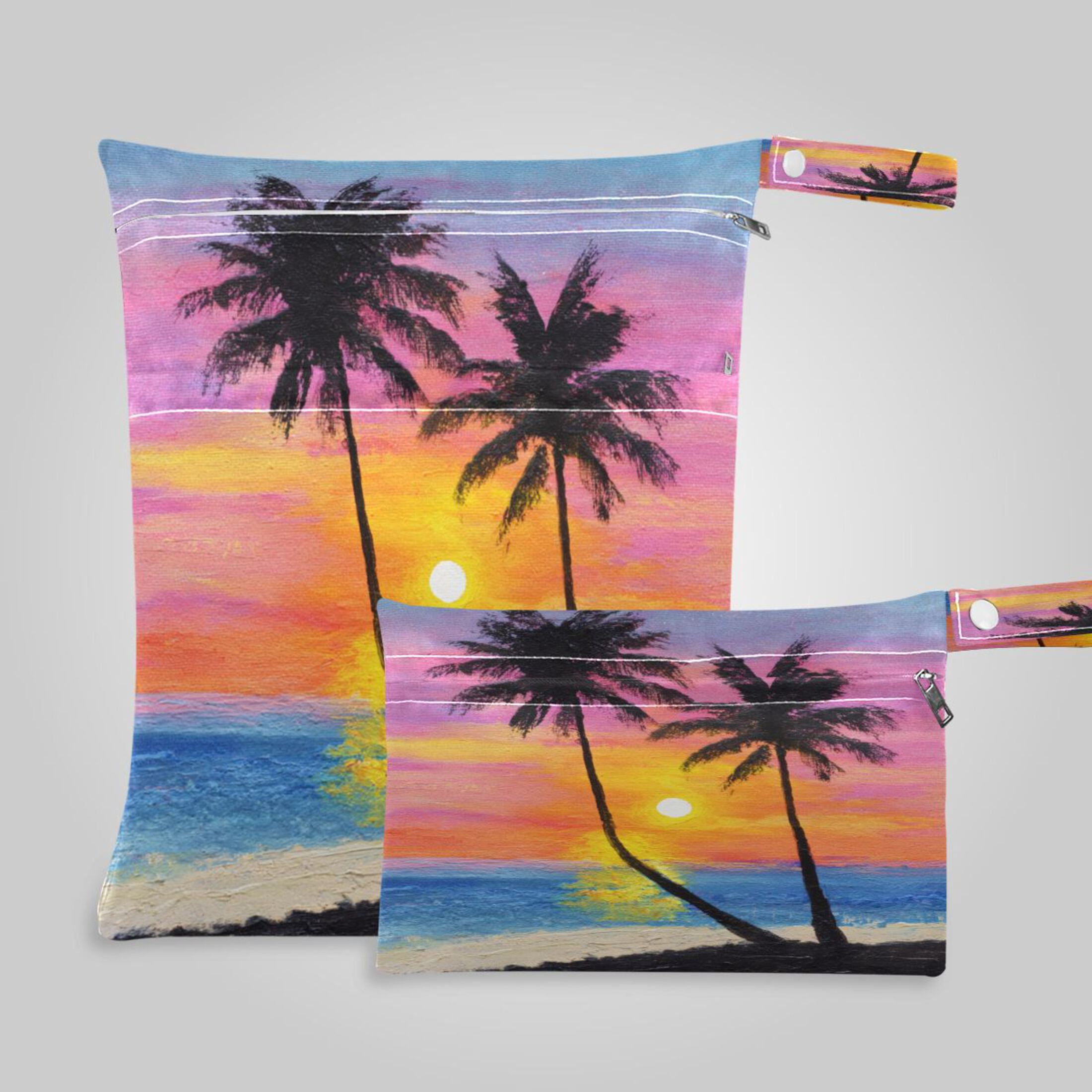 2 Pack Wet Dry Bags,Palm Tree Sunset Painting Waterproof Reusable Dual ...