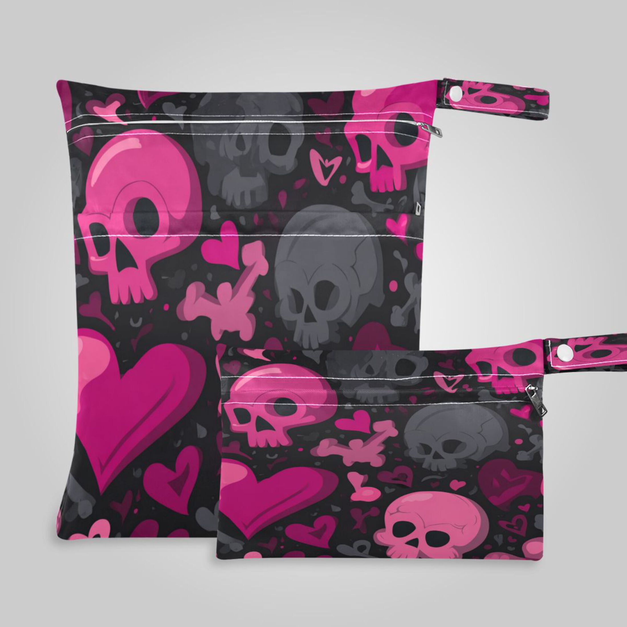 2 Pack Wet Dry Bags,Pink and Black Skulls Waterproof Reusable Dual ...