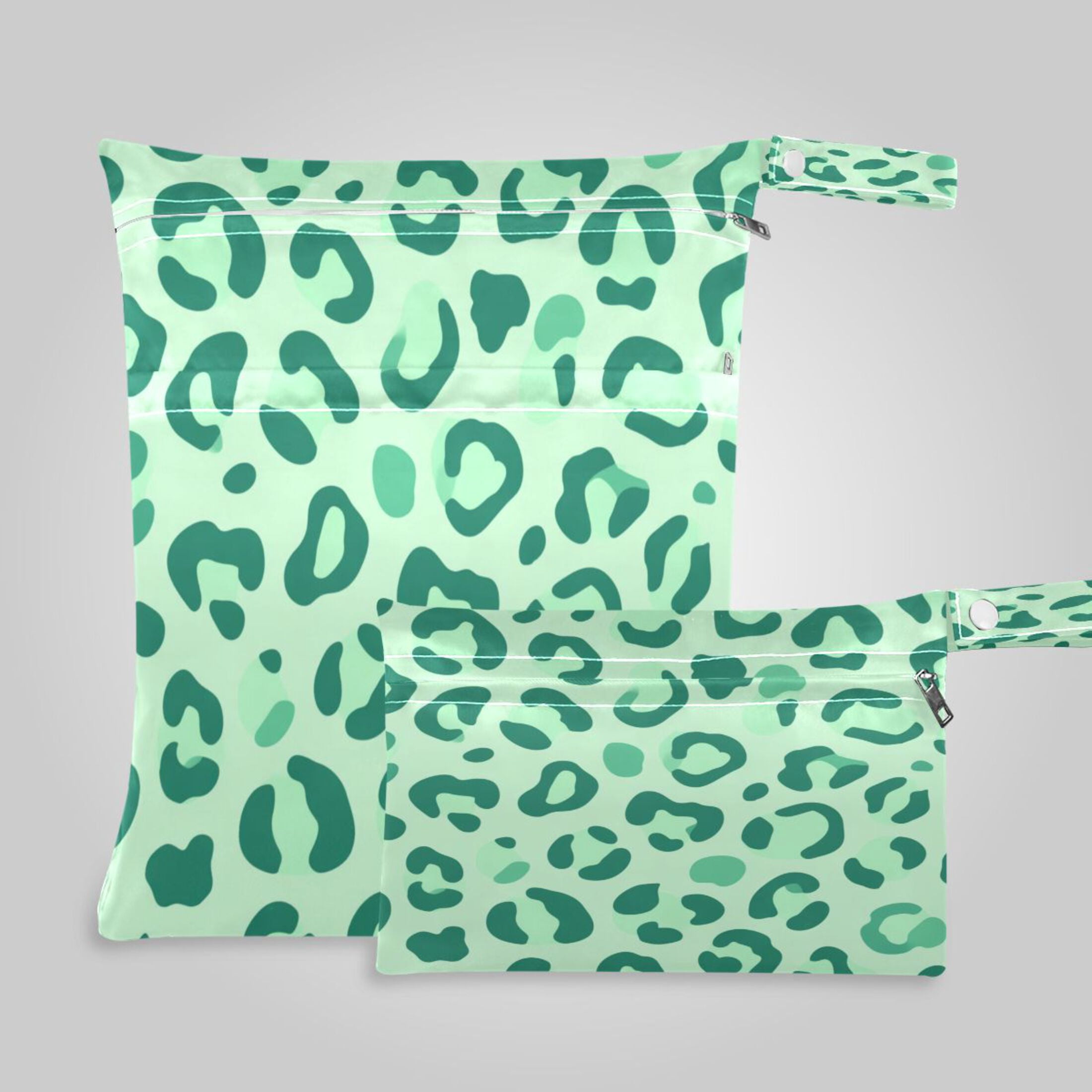 2 Pack Wet Dry Bags,Soft Green Tonal Cheetah Print Waterproof Reusable ...