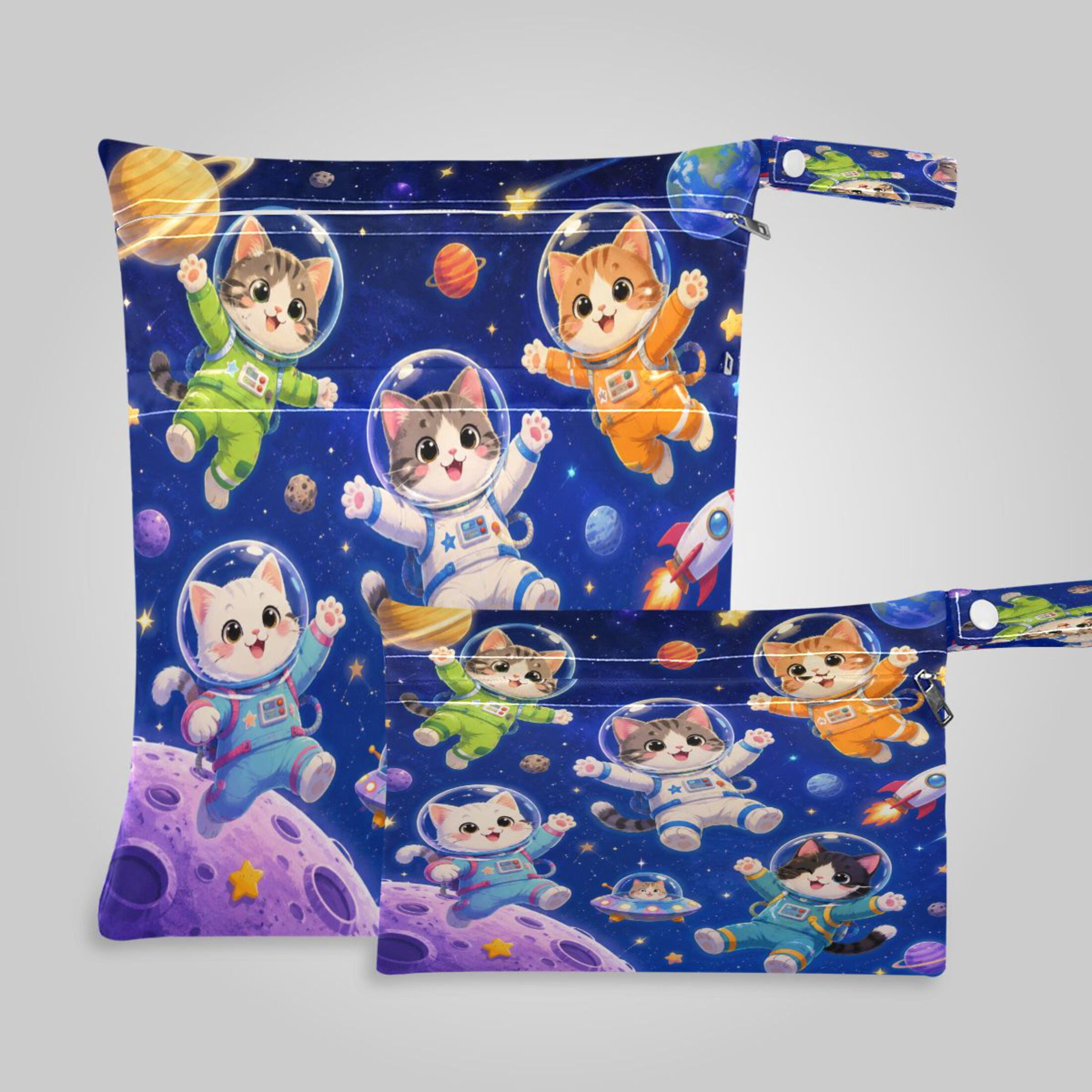 2 Pack Wet Dry Bags,Space Kittens Planets Art Waterproof Reusable Dual ...