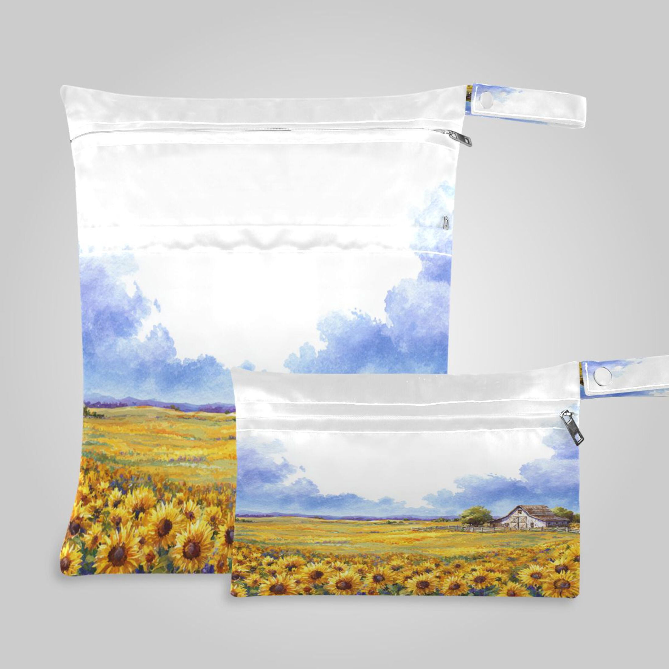 2 Pack Wet Dry Bags,Sunflower Barn Field Waterproof Reusable Dual ...