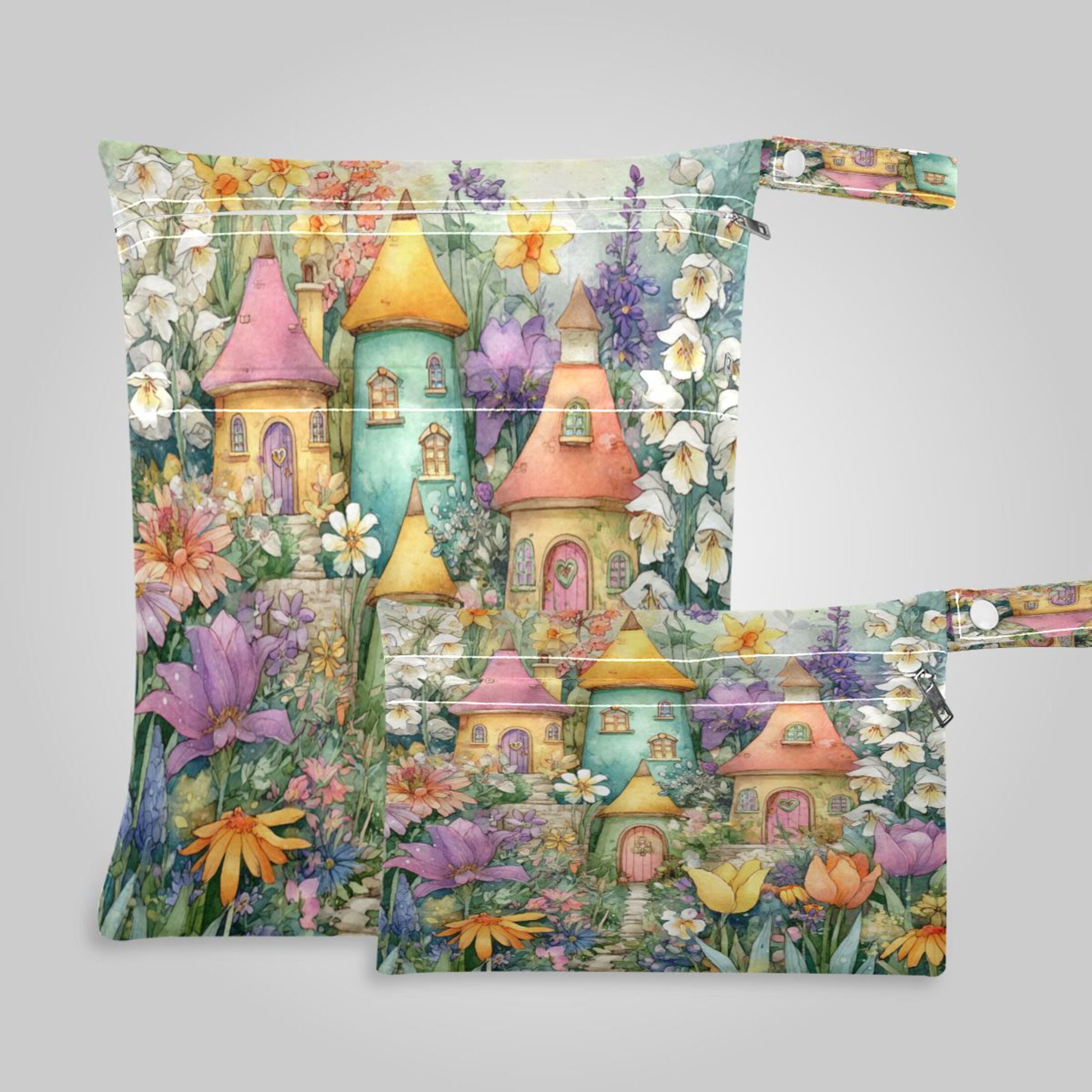 2 Pack Wet Dry Bags,Sweet Flower Fairy Cottage Waterproof Reusable Dual ...