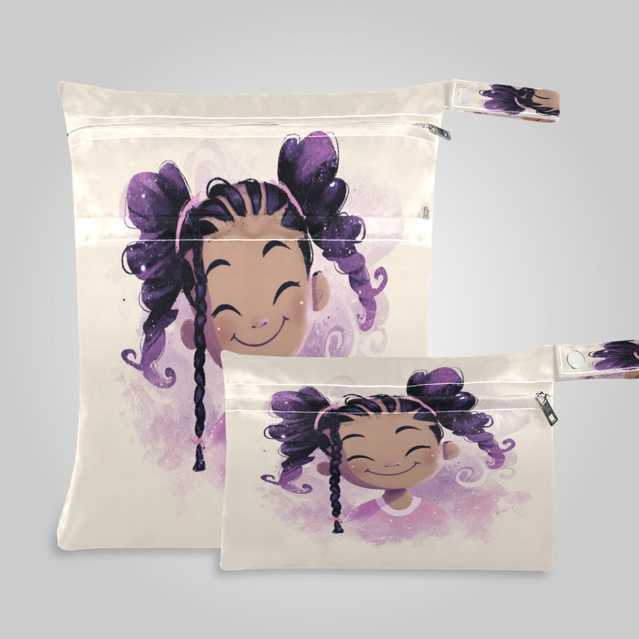 2 Pack Wet Dry Bags,The Smiling Purple-haired Girl Waterproof Reusable ...