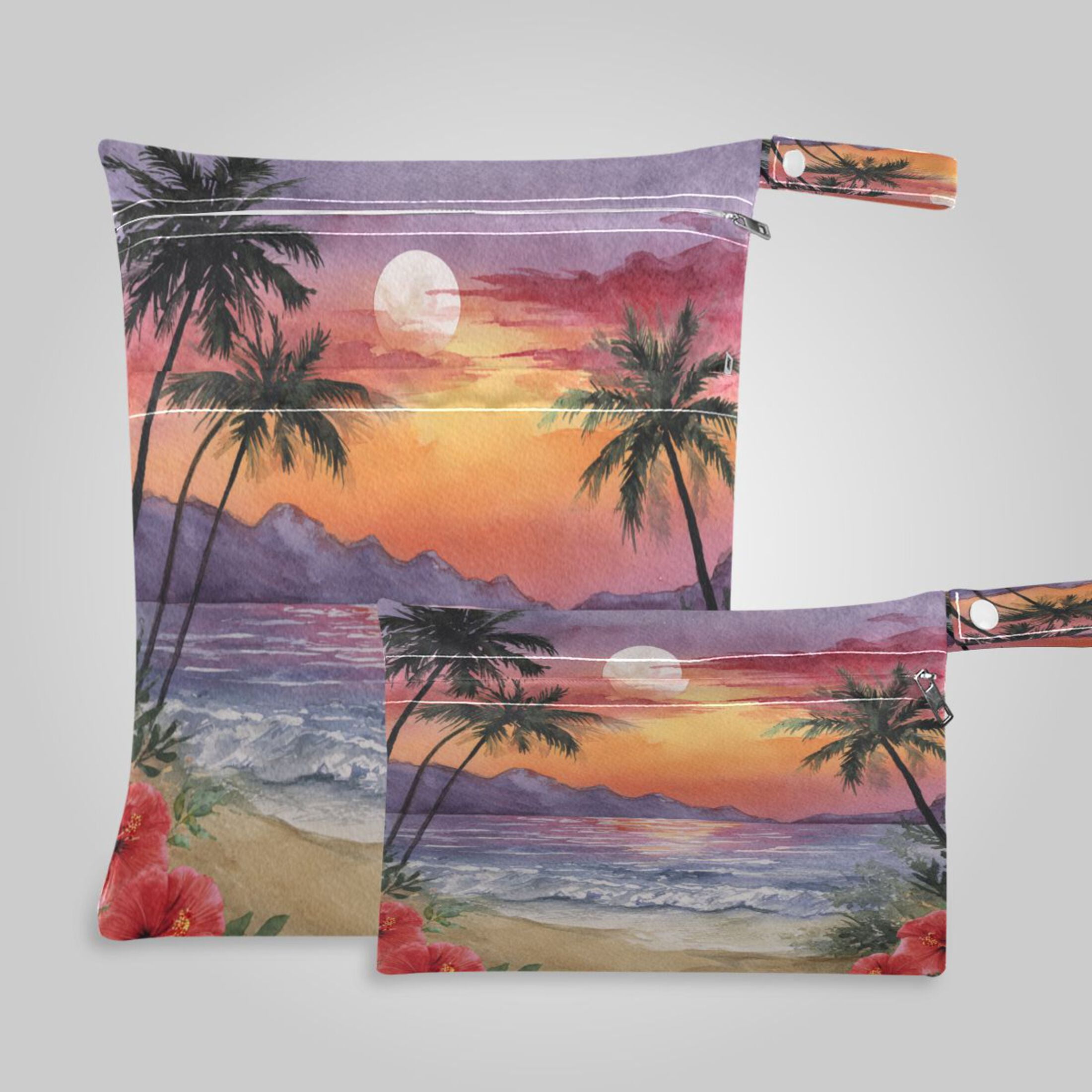 2 Pack Wet Dry Bags,Tropical Sunset Beach Print Waterproof Reusable ...