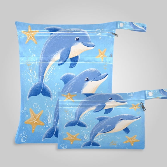 2 Pack Wet Dry Bags,Two Dolphins Jumping Pattern Waterproof Reusable ...