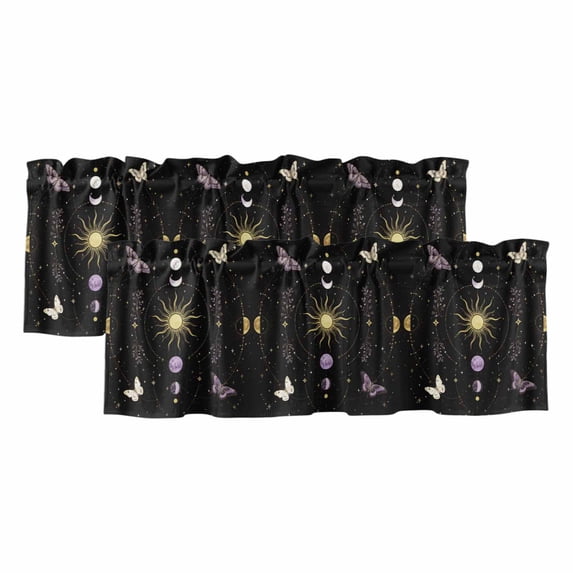 2 Pack Whimsical Gold Moon Valance for Window Mysterious Dark Cosmic ...