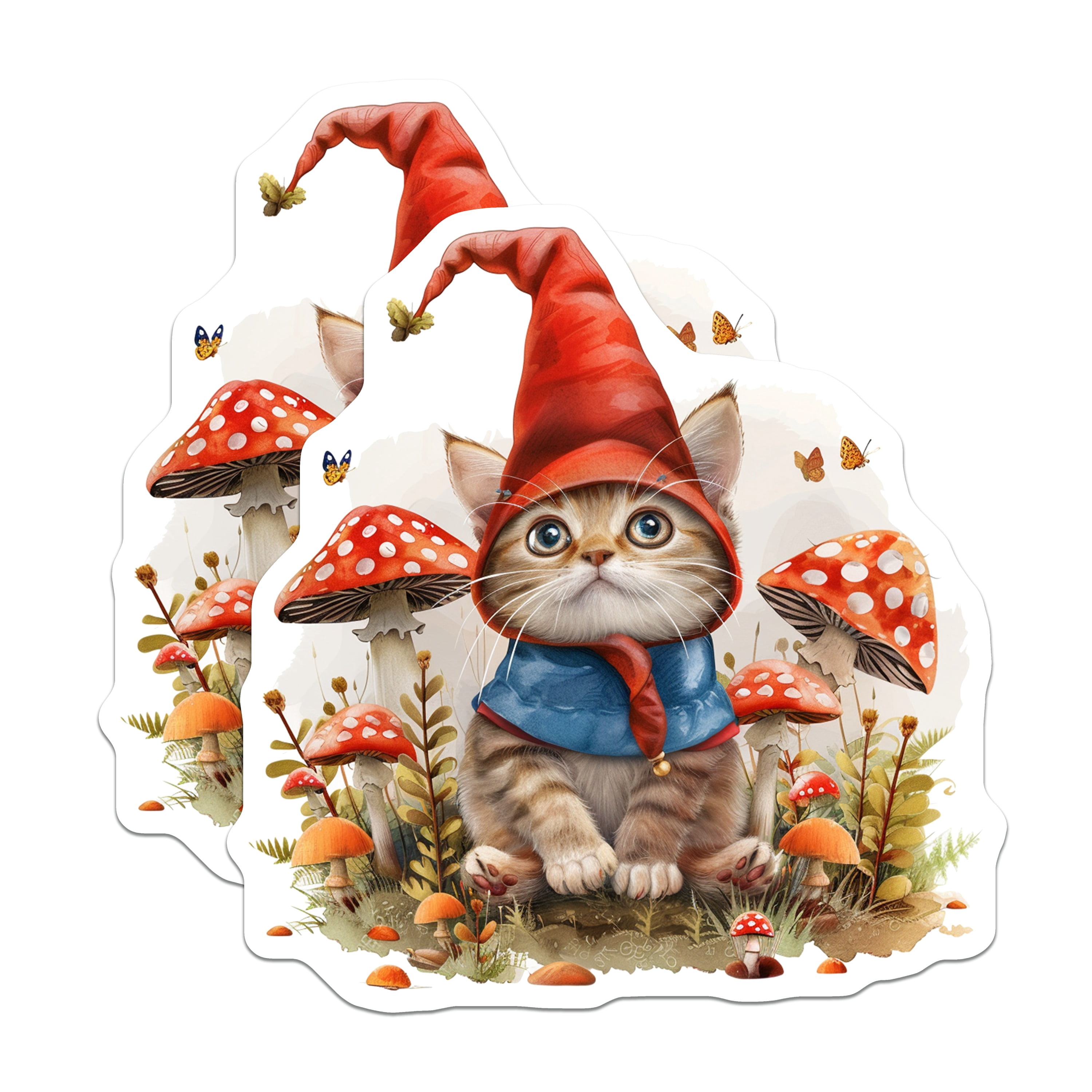 (2 Pack) Whimsical Kitten Gnome Stickers - Cozy Forest Cat Decor ...