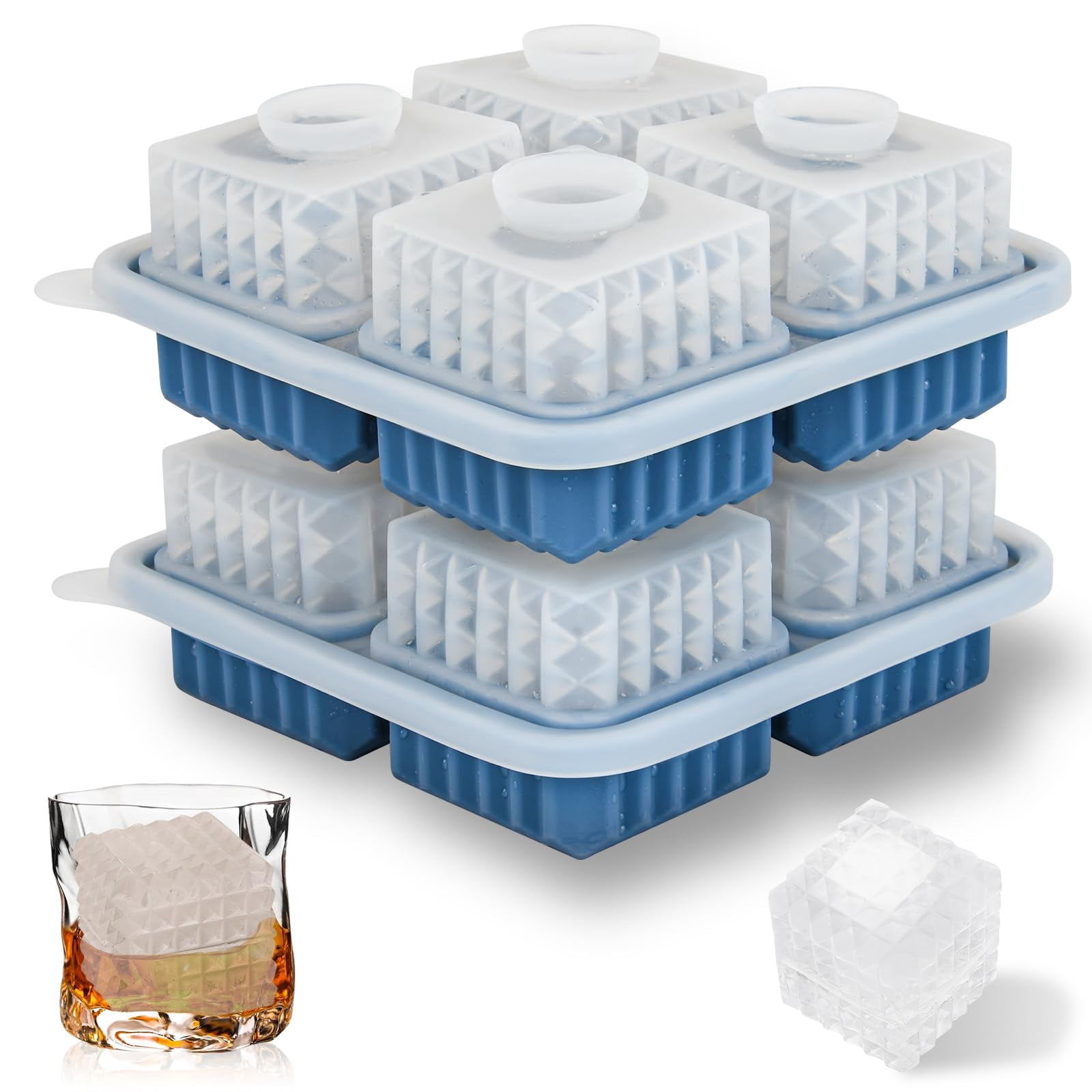 2 Pack Whiskey Ice Cubes Mold, 2IN Whiskey Ice Cubes,Silicone Ice Cube ...