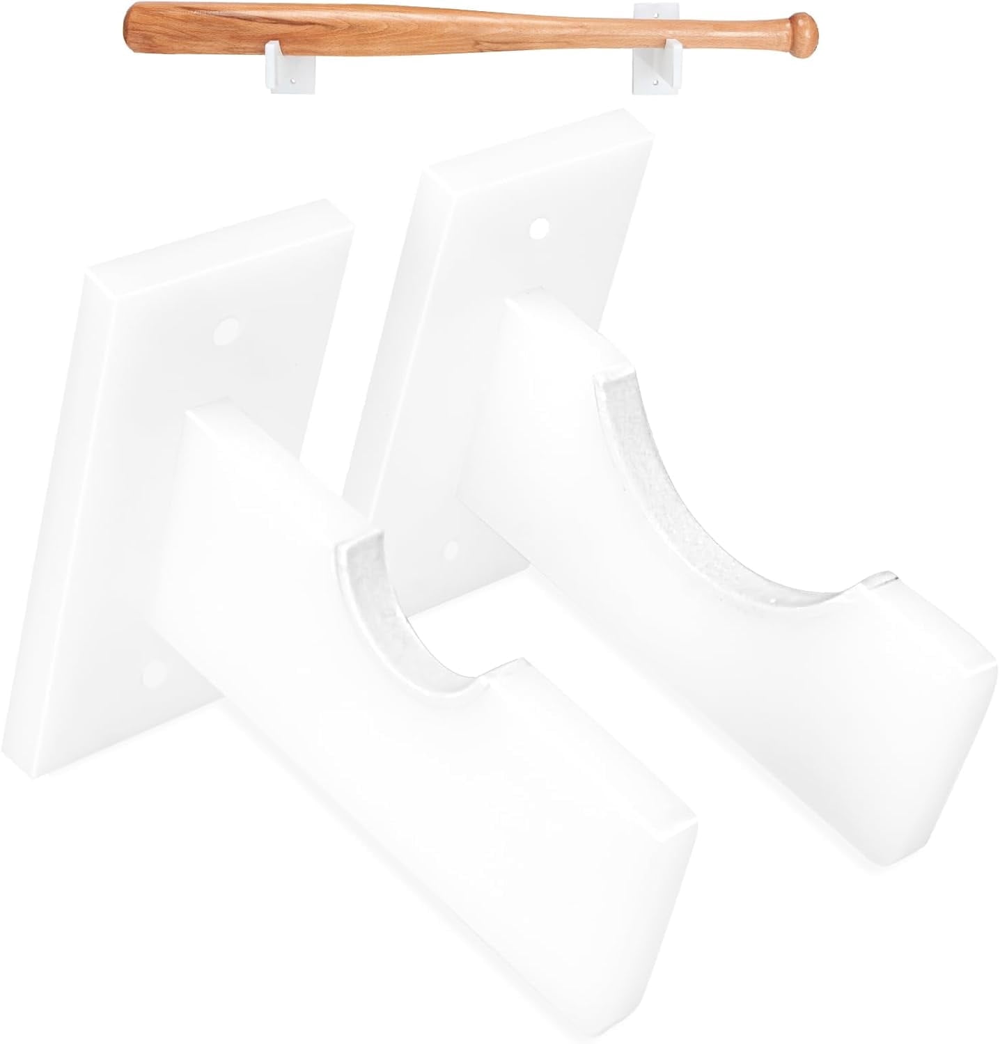 2-Pack White Baseball Bat Wall Mount Holder, Damage-Free Display Stand ...