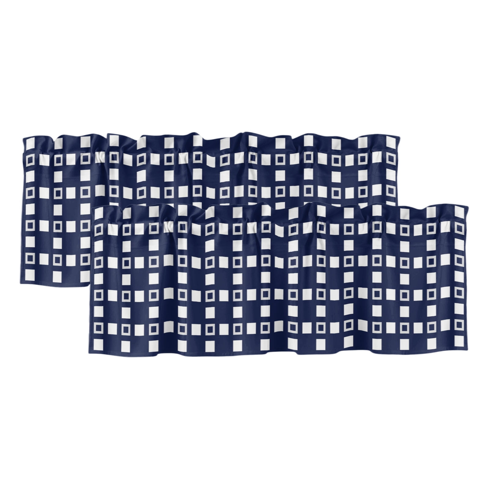 2 Pack White Blocks Valance for Window Modern Minimalist Grid Navy Blue ...
