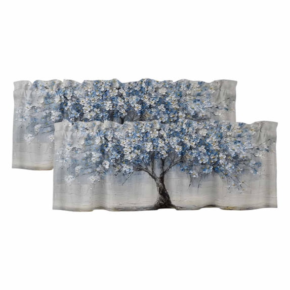 2 Pack White Blue Floral Tree Valance for Window Botanical Blossoms ...