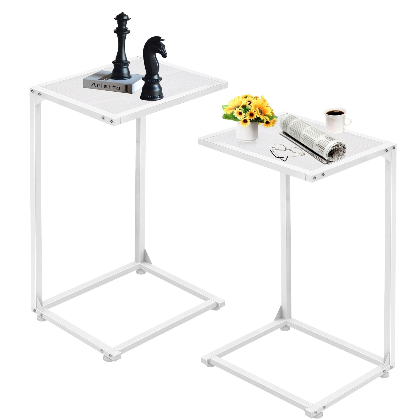 2-Pack White C-Shape Side Tables - Adjustable Height End Tables with ...