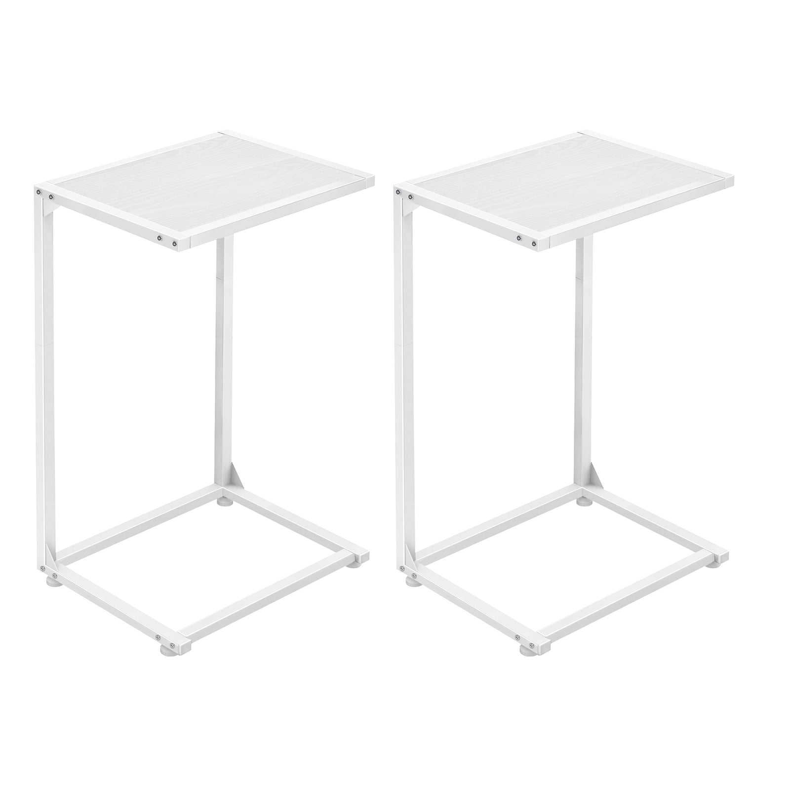 2-Pack White C-Shaped Side Table – Sliding Sofa End Table for Living ...