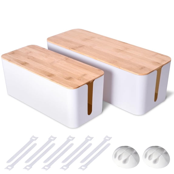 2 Pack White Cable Management Box Wooden Style Cord Organizer and Cover ...