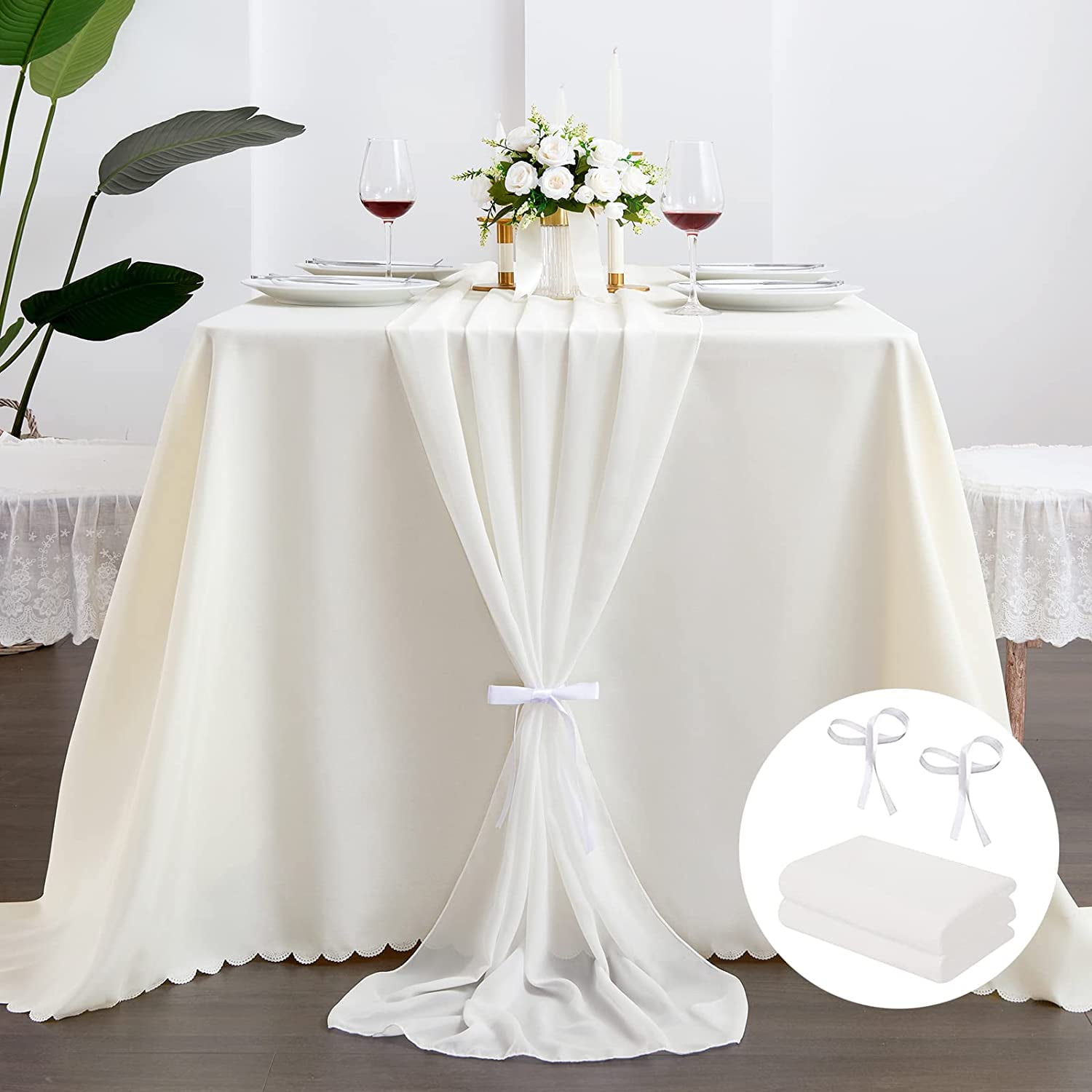 2 Pack White Chiffon Table Runner 10Ft Wedding Table Runner 29x120 ...