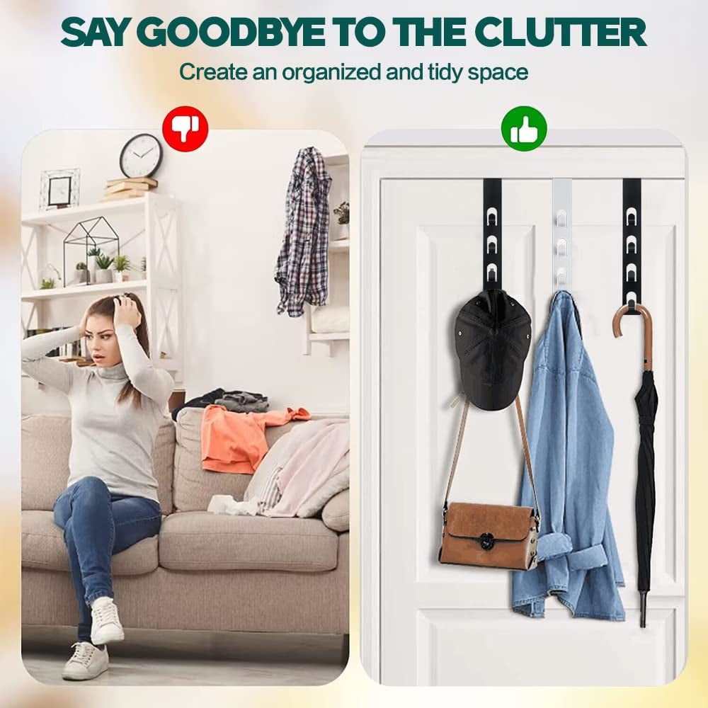 2 Pack White Coat Hooks, 4 Layers Metal Hats Hanger, Strong Vertical ...