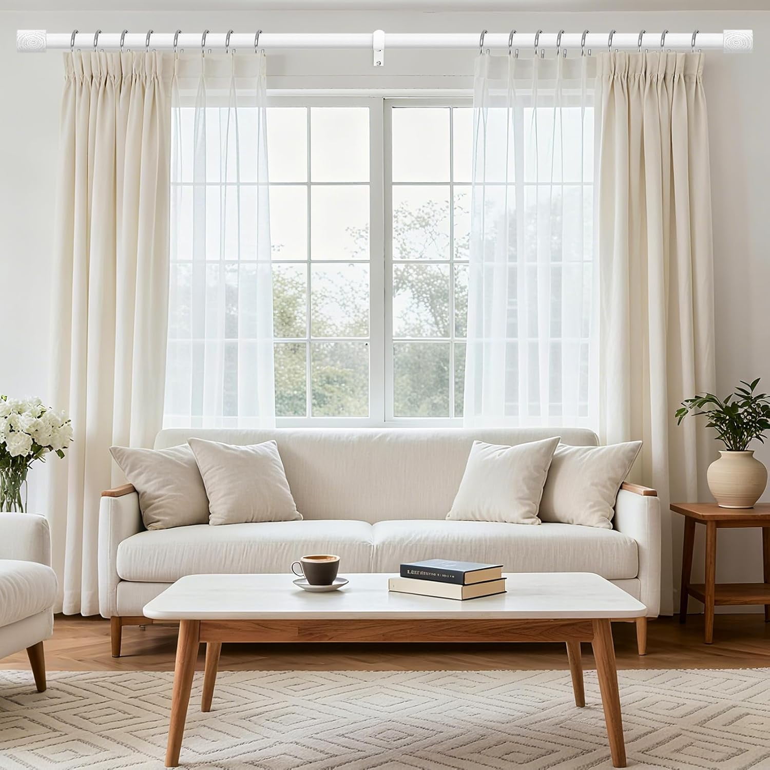 2 Pack White Curtain Rods, 1'' Decorative Adjustable Splicing Window ...