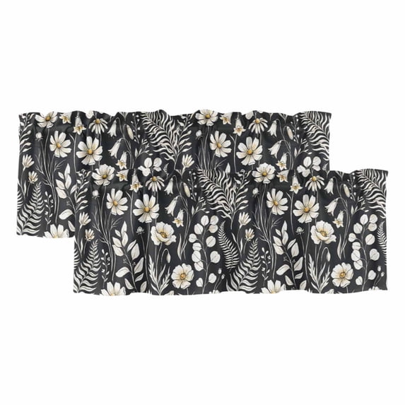2 Pack White Daisy Valance for Window Fern Leaves Wildflowers Dark ...