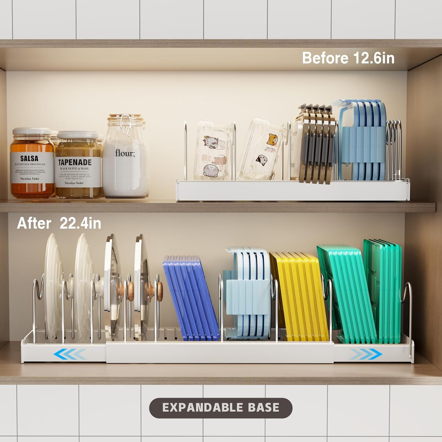 2-Pack White Expandable Lid & Pan Organizer – 9 Adjustable Dividers for ...