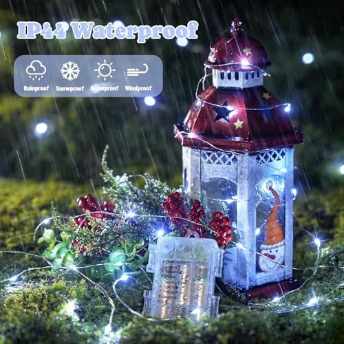 2 Pack White Fairy Lights Battery Operated, Total 200 LED 66ft Twinkle ...