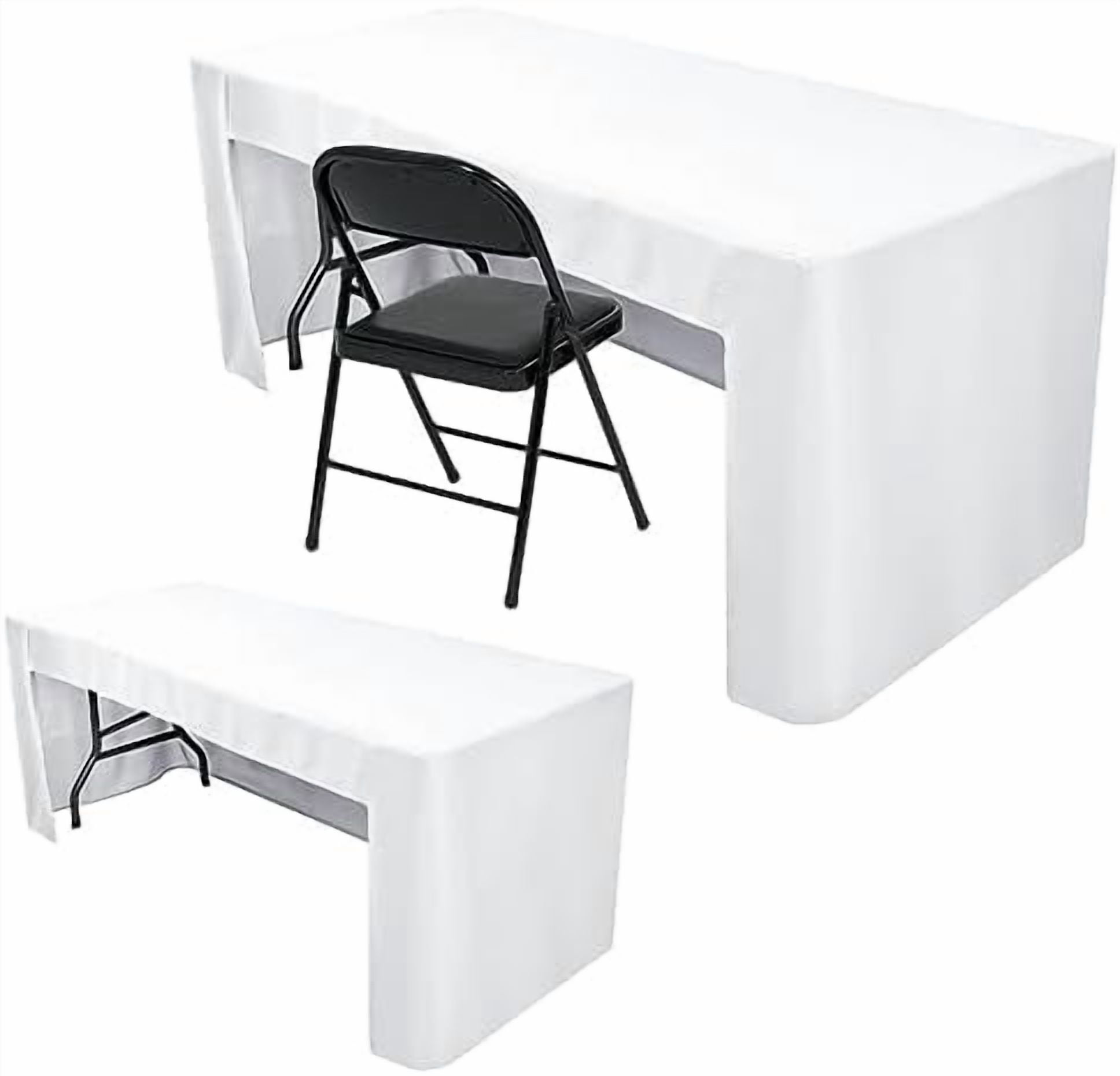 2 Pack White Fitted Table Cloth for 4 Feet Tables-Open Back Folding ...