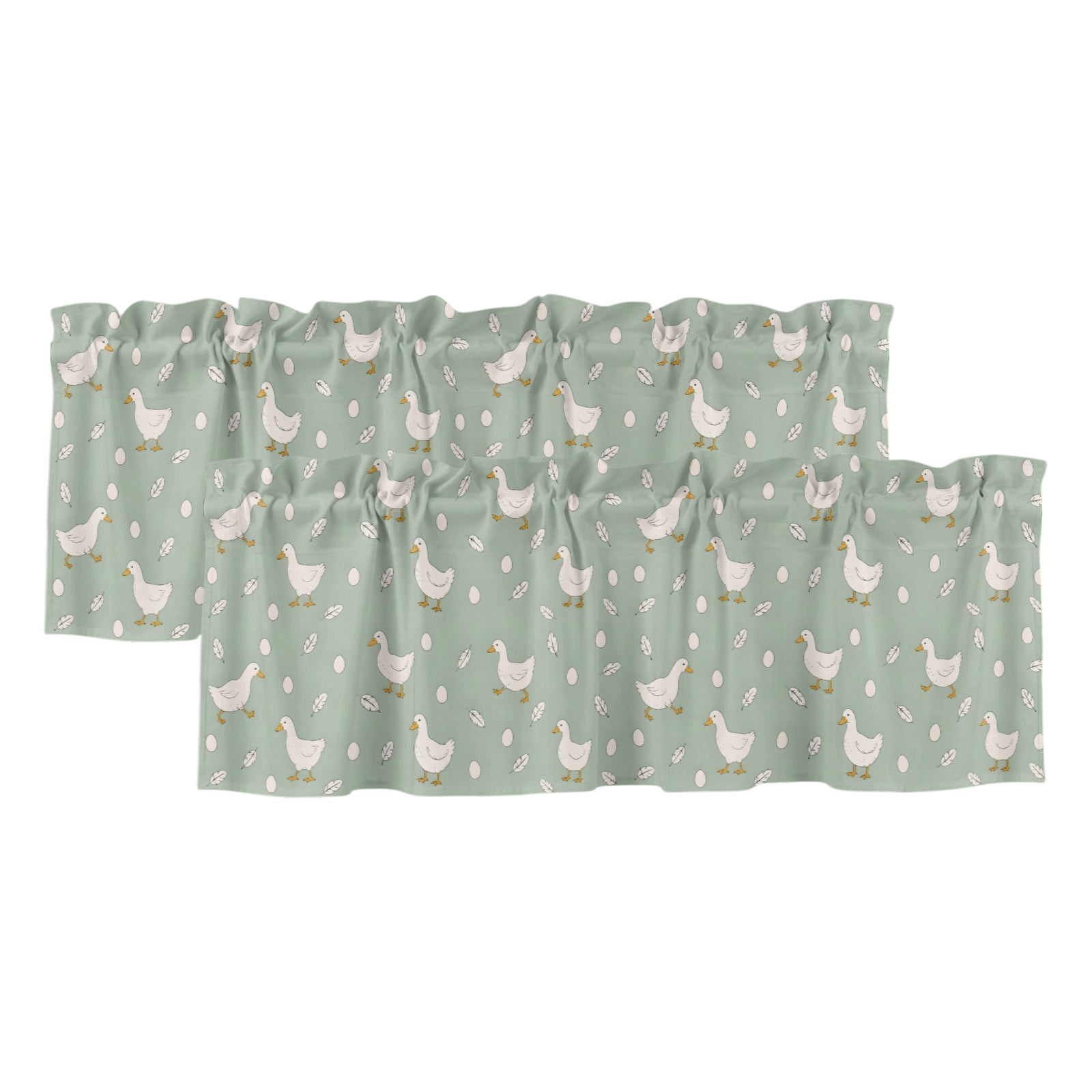 2 Pack White Goose Valance for Window Green Playful Animal Small Eggs ...
