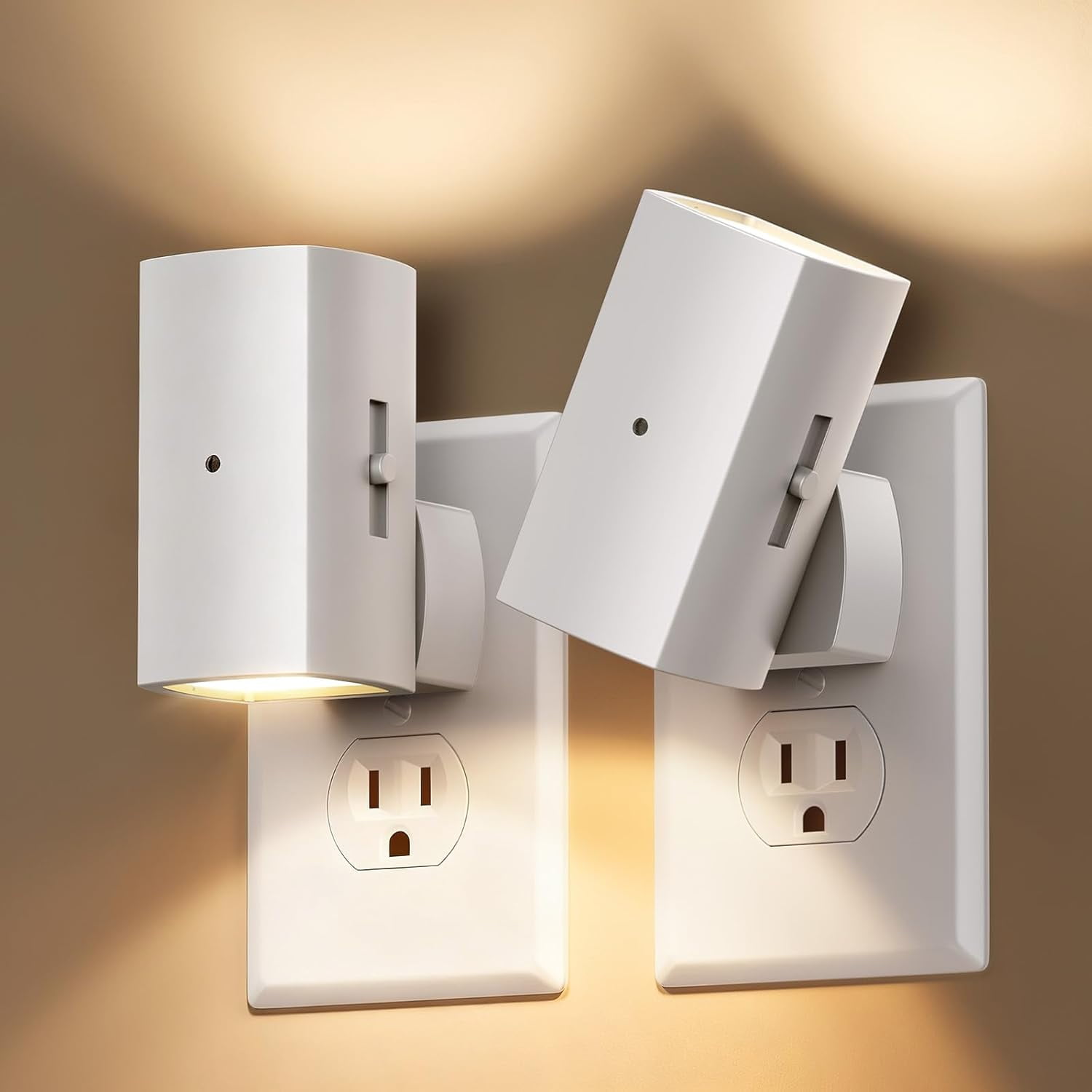 2 Pack White Night Lights Plug into Wall, Modern Night Light with ...